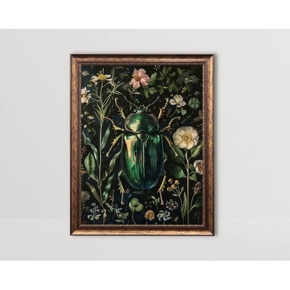 Green Beetle, Insect Wall Art, Goth Cottagecore Decor, Dark Academia ...