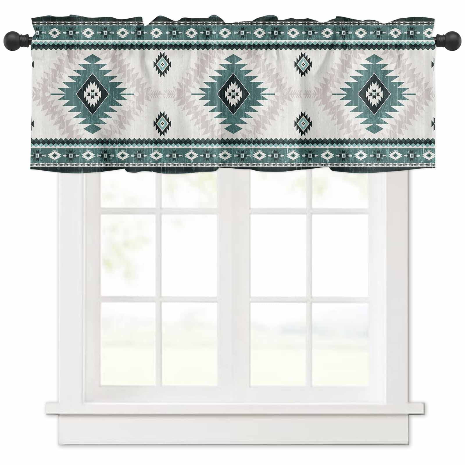 Green Beige Boho Valances for Windows Farmhouse Kitchen Curtains ...