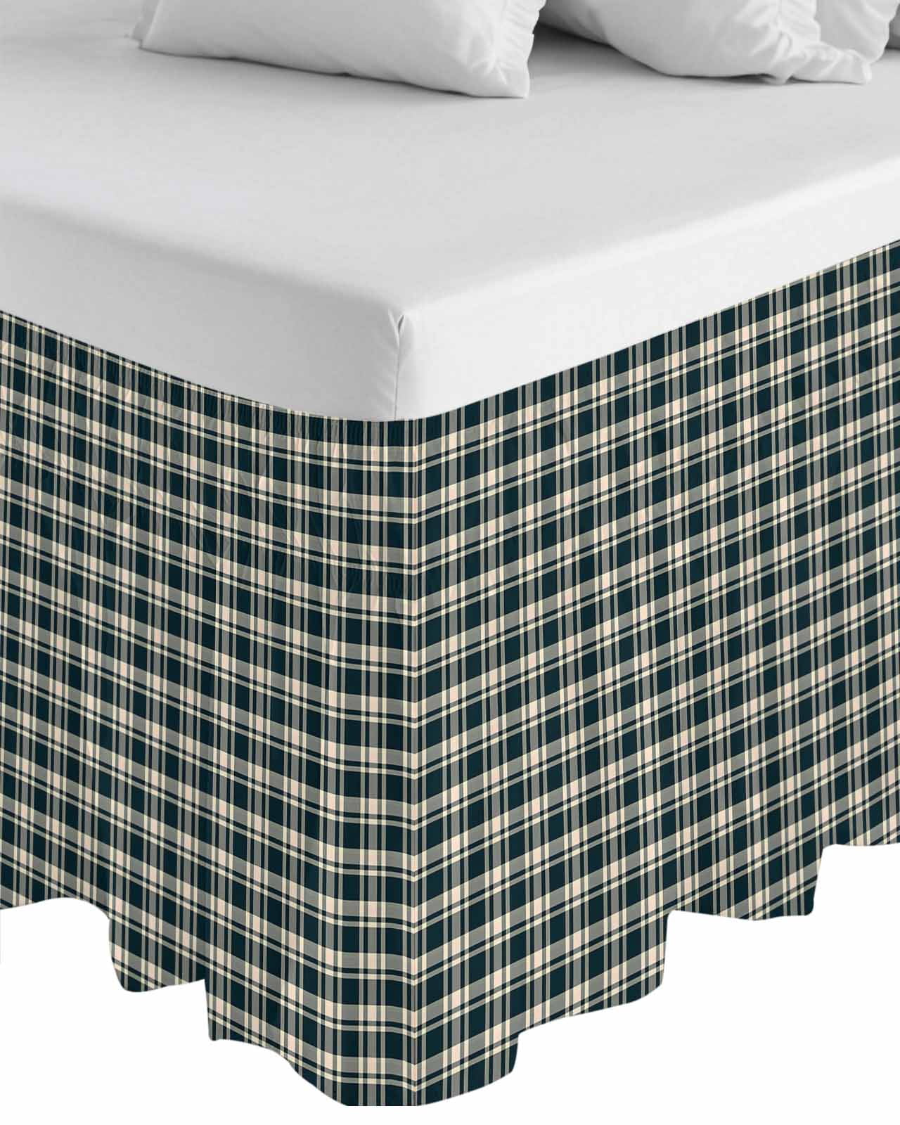 Green Beige Buffalo Plaid Wrap Around Bed Skirts for California King ...