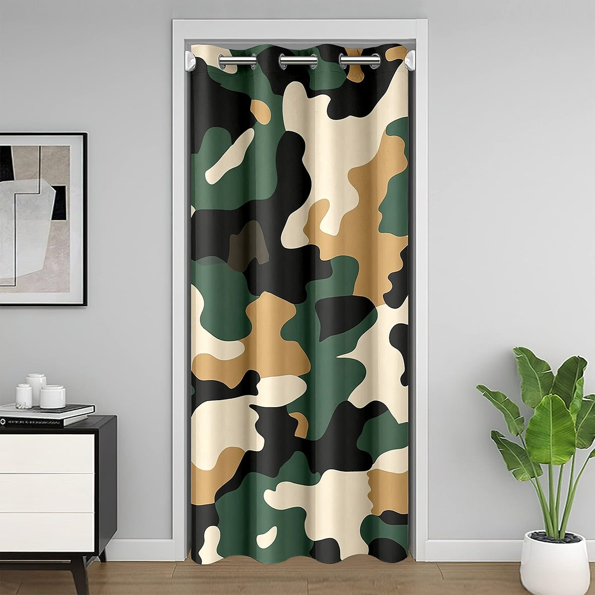 Green Beige Camo Doorway Curtain 1 Panel 80"x52", Abstract Army ...