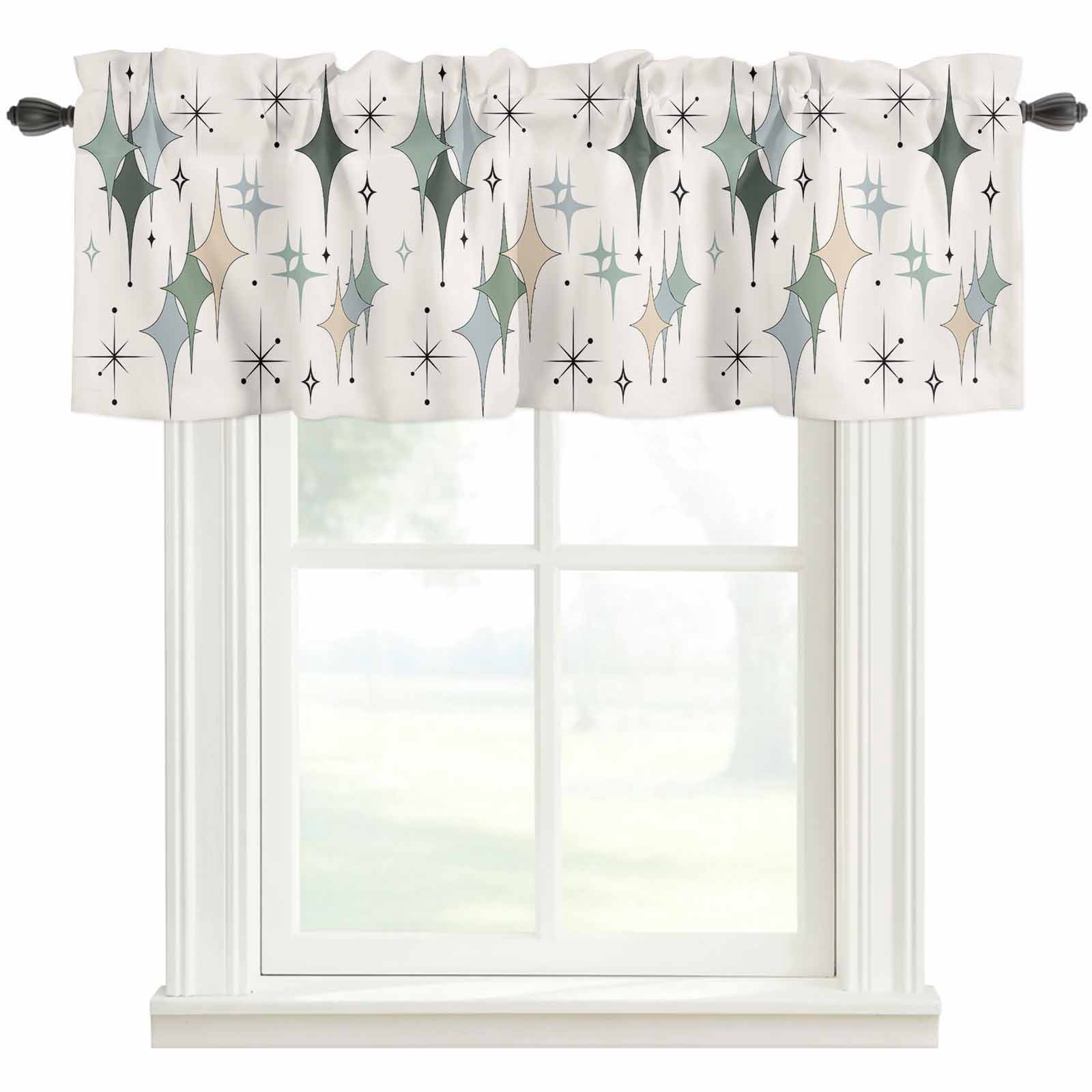 Green Beige Diamond Rod Pocket Curtain Valance, Modern Geometric Middle ...