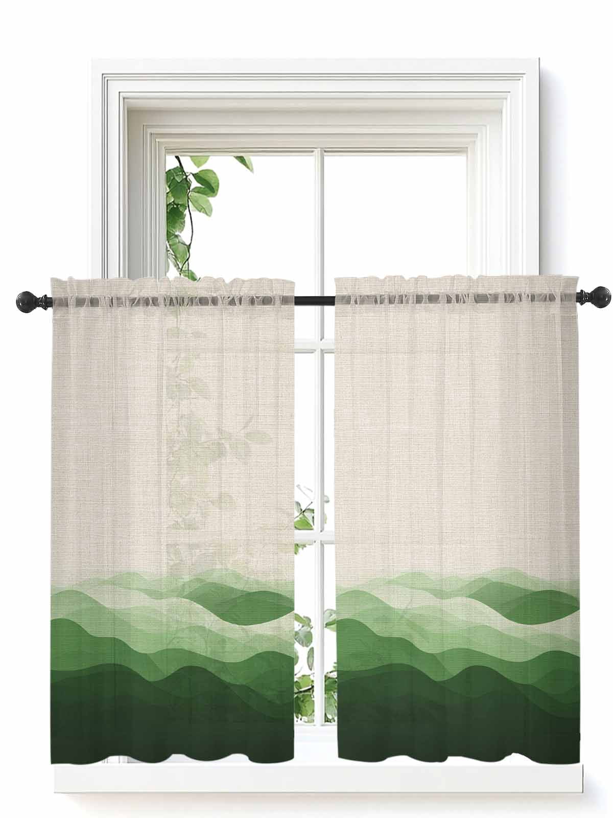 Green Beige Ombre Curtains 54 Inch Length, Sheer Curtains for Bedroom ...