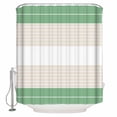 Green Beige Stripe Bathroom Shower Curtains with 12 Hooks Polyester ...