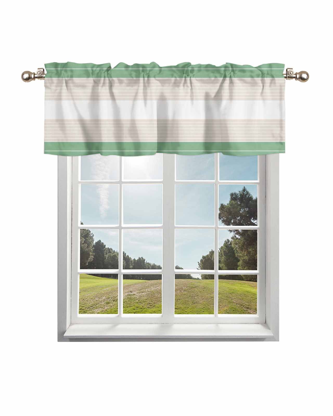 Green Beige Stripe Curtain Valance for Windows/Living Room/Kitchen ...