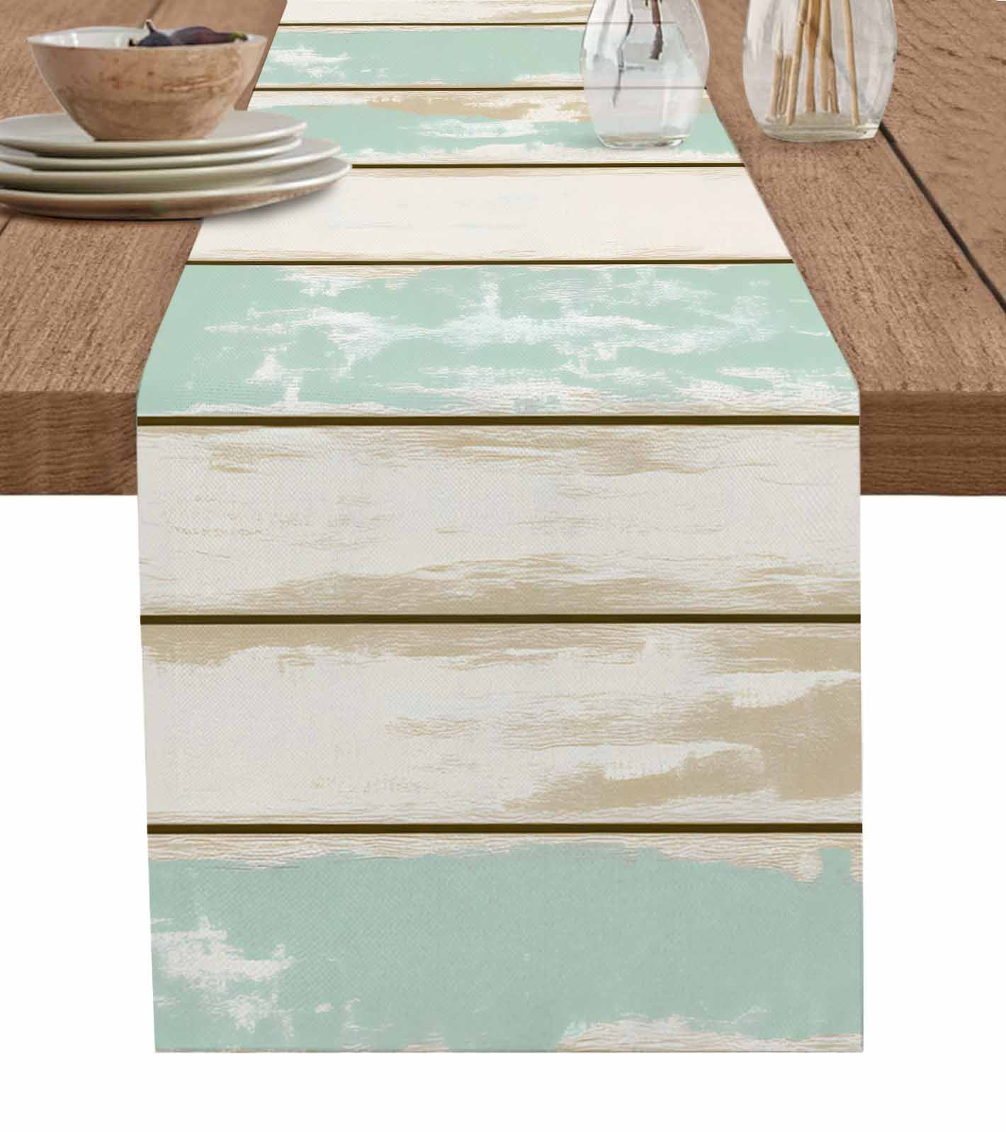 Green Beige Striped Burlap Cotton Table Runner 14x72 Inches Long ...