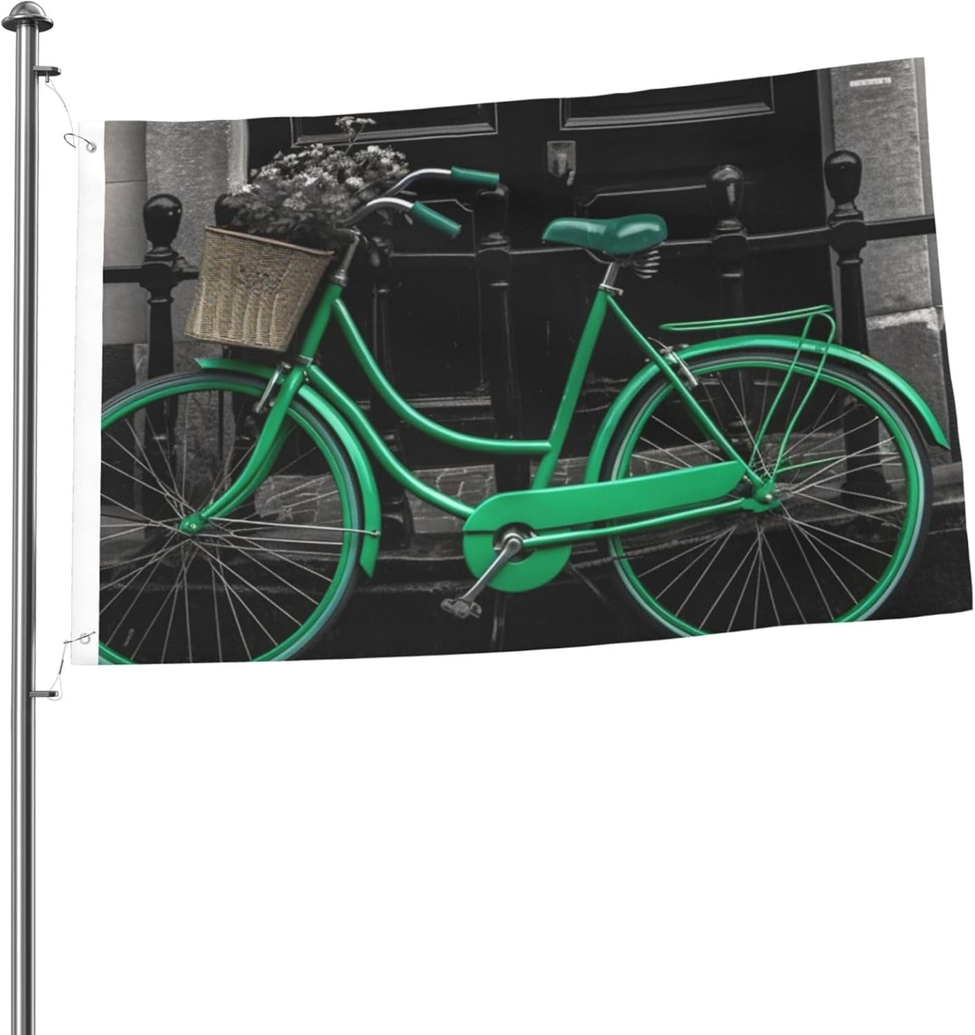 Green Bicycle Garden Flag Welcome Flags for Outside Holiday Banner with ...