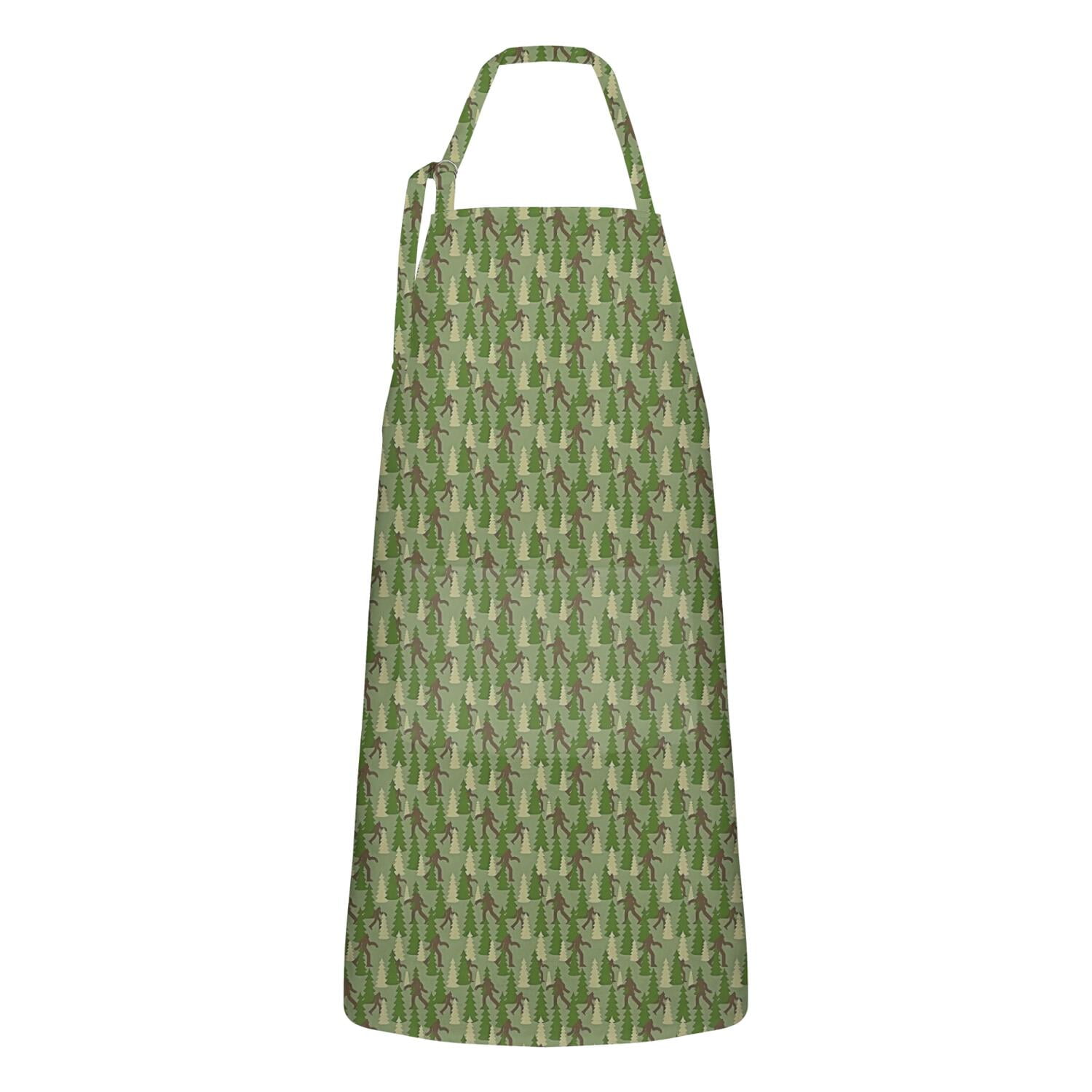 Green Bigfoot and Tree Pattern Apron-Garden Aprons for Women with ...