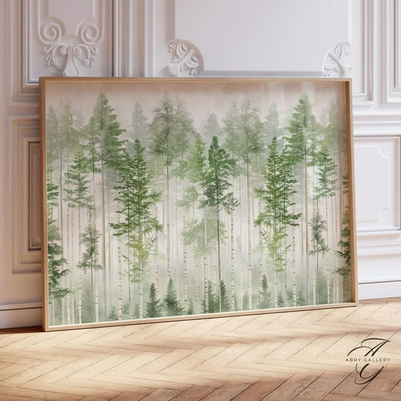Green Birch Tree Forest Poster: Minimalist Nature Wall Art, Unframed ...