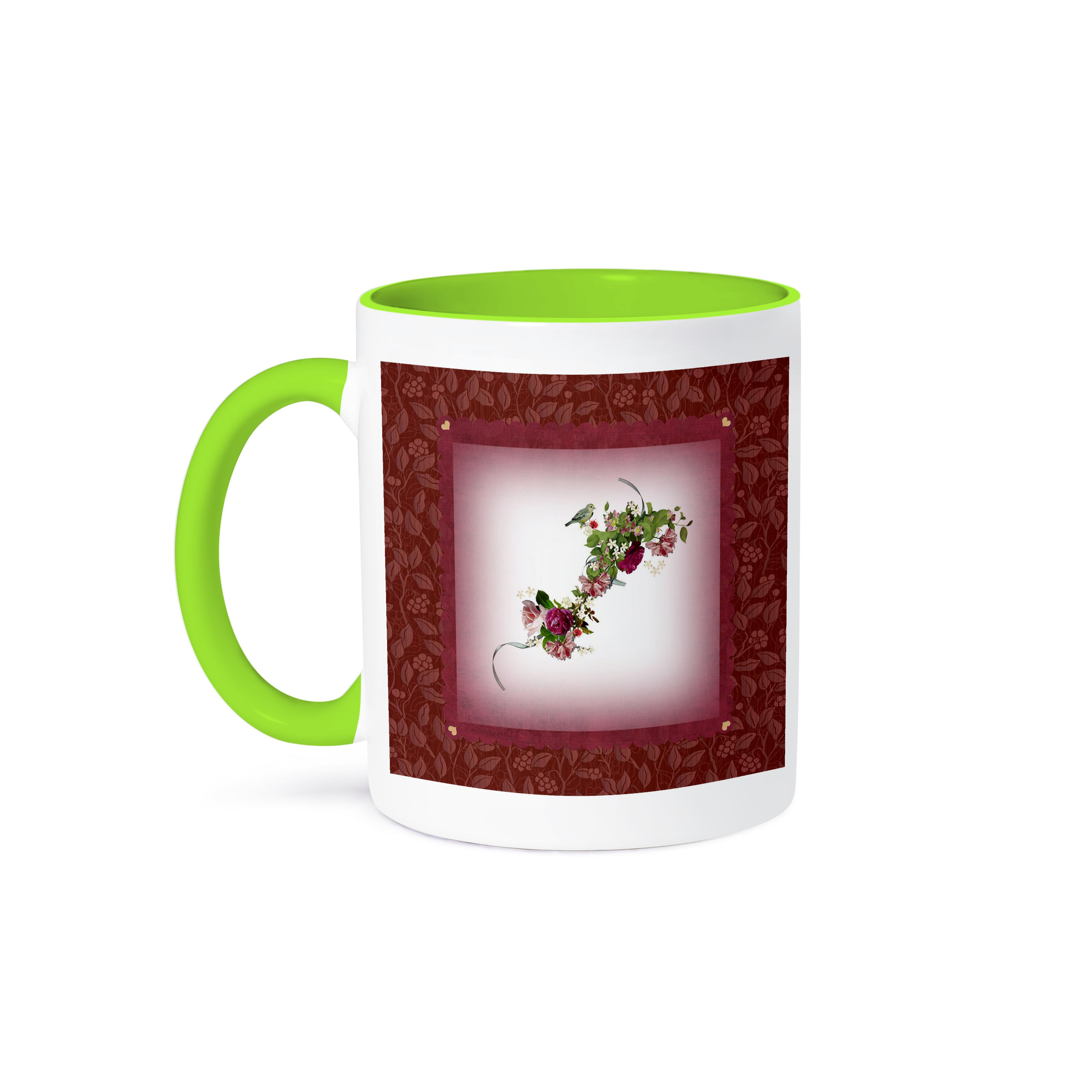 3dRose, Green Bird on Pretty Flowered Swag, Frame of Leaves and Hearts ...