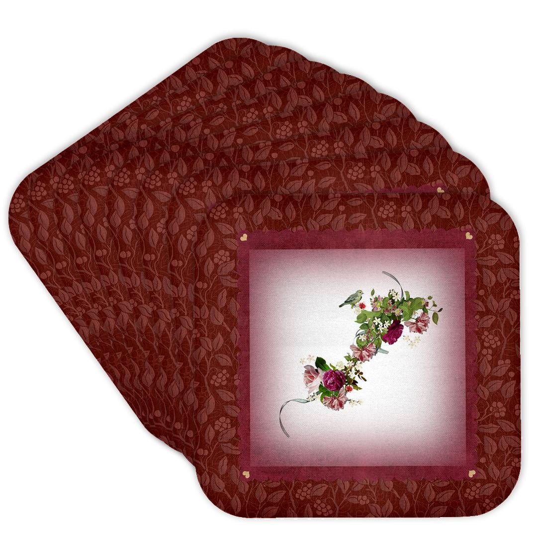 3dRose, Green Bird on Pretty Flowered Swag, Frame of Leaves and Hearts ...