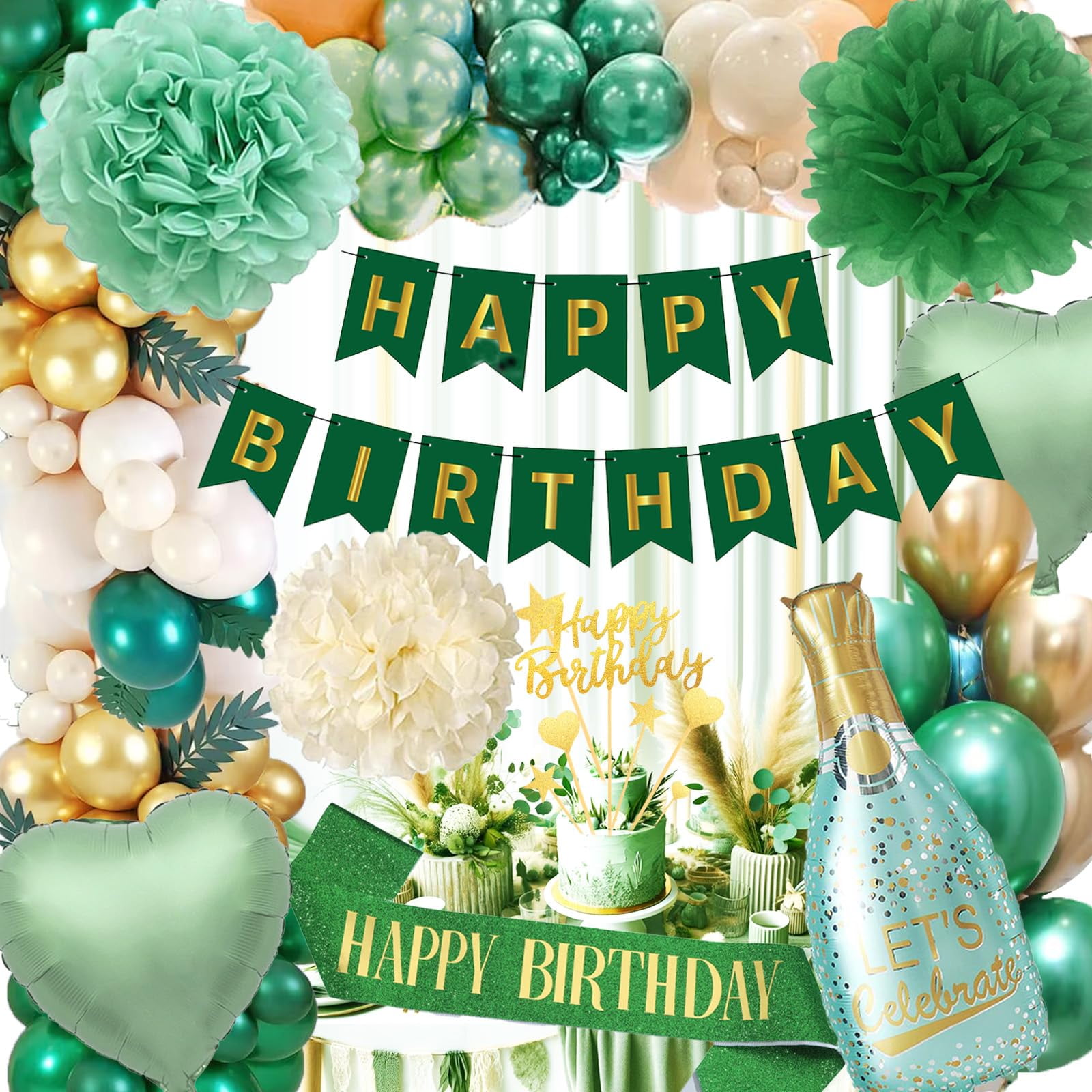 Green Birthday Decorations,Birthdays Decoration for Women,Emerald KKS1 ...