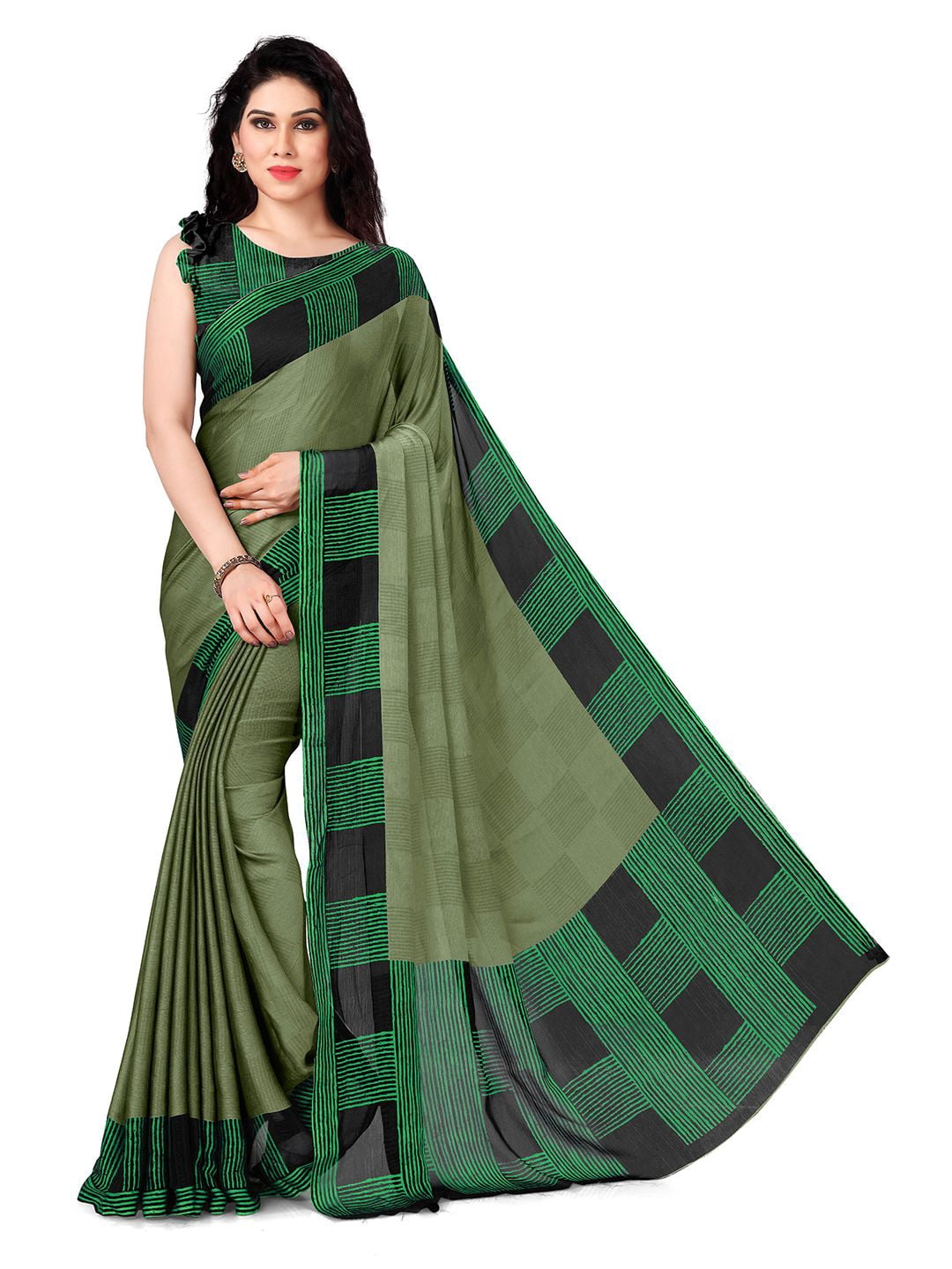 Green & Black Checked Saree - 14679528 - Walmart.com
