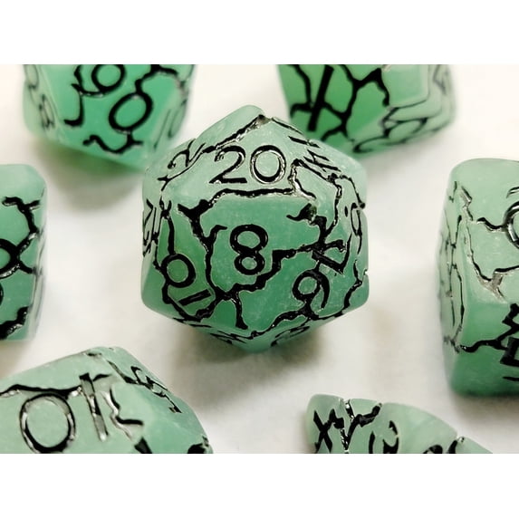 Green/Black Crackle DnD Dice Set | Dungeons and Dragons | 7 Dice RPG ...