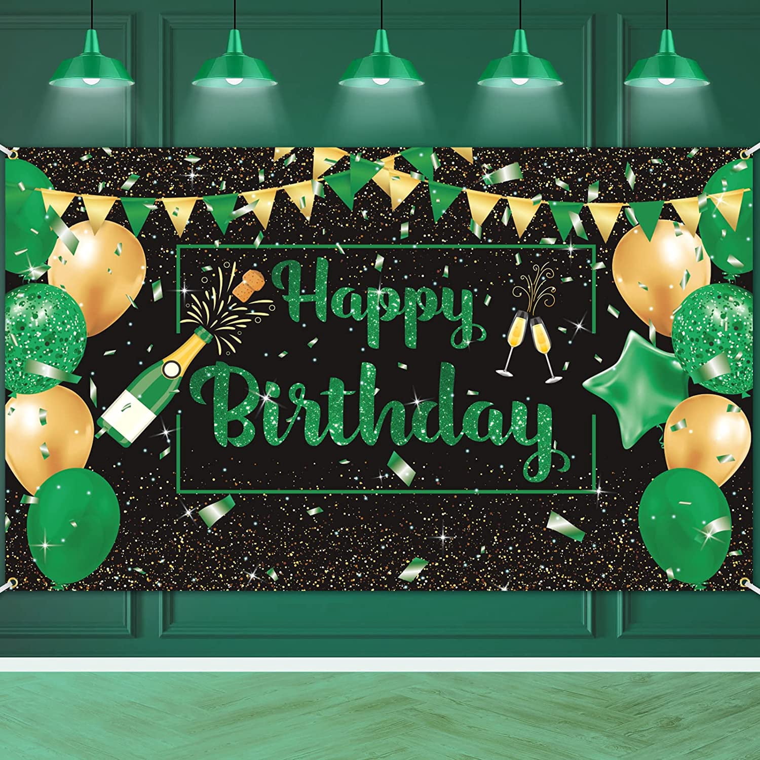 Green Black Gold Birthday Party Decoration Banner, Green Black Happy ...