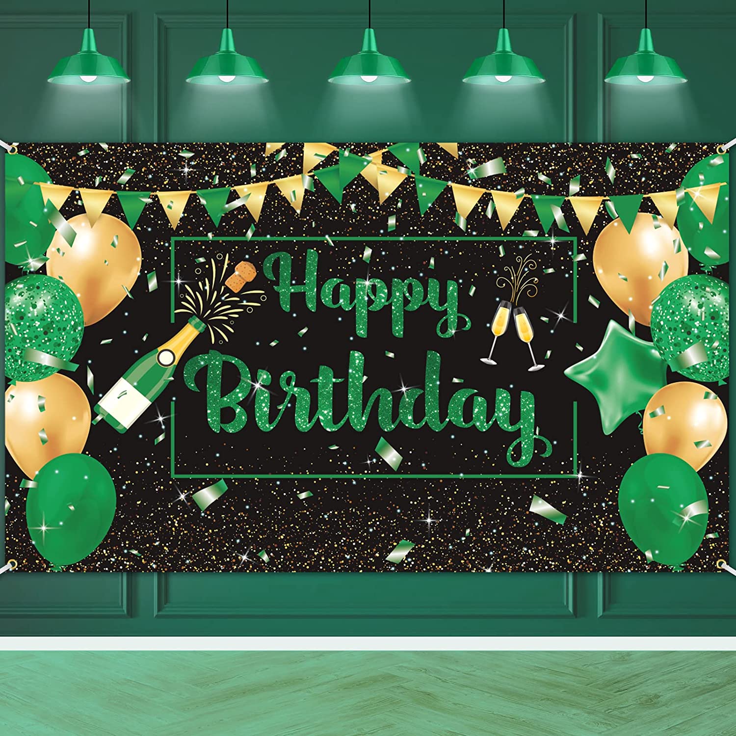 Green Black Gold Birthday Party Decoration Banner, Green Black Happy ...
