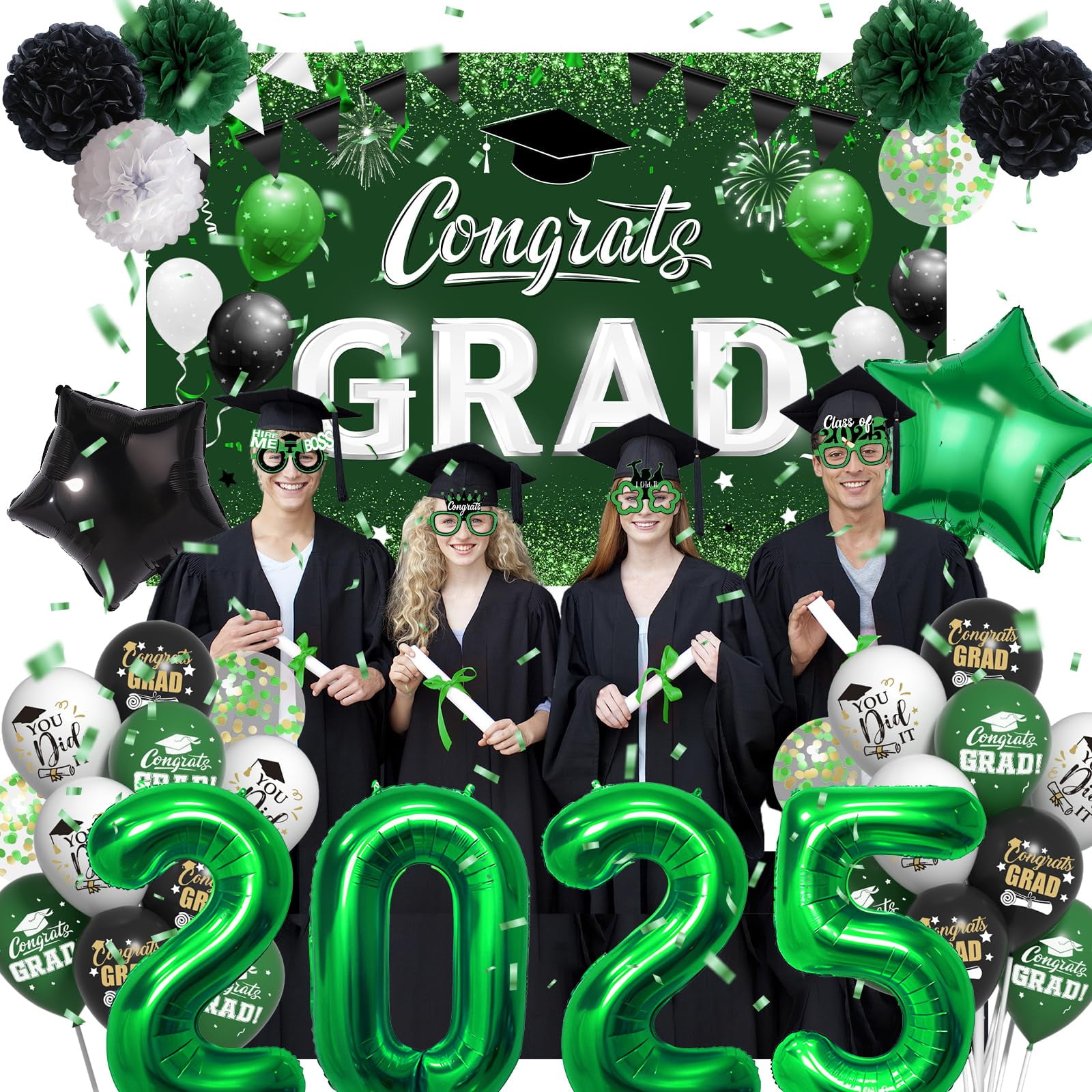 Green Black Graduation Decorations 2025 - Graduation Latex Balloons ...
