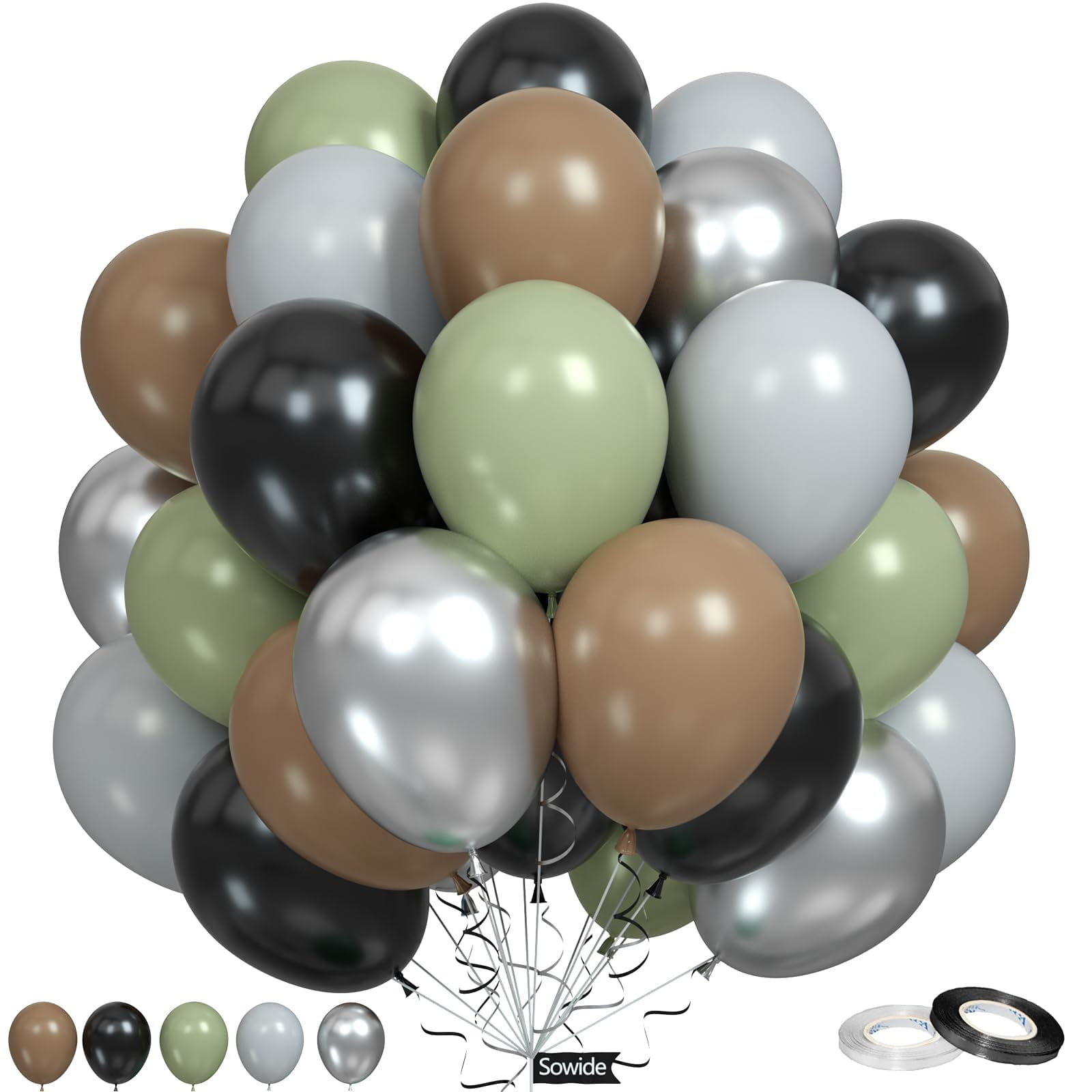 Green Black Grey Balloons, SSF20 50Pcs 12 Inches Sage Green Brown ...