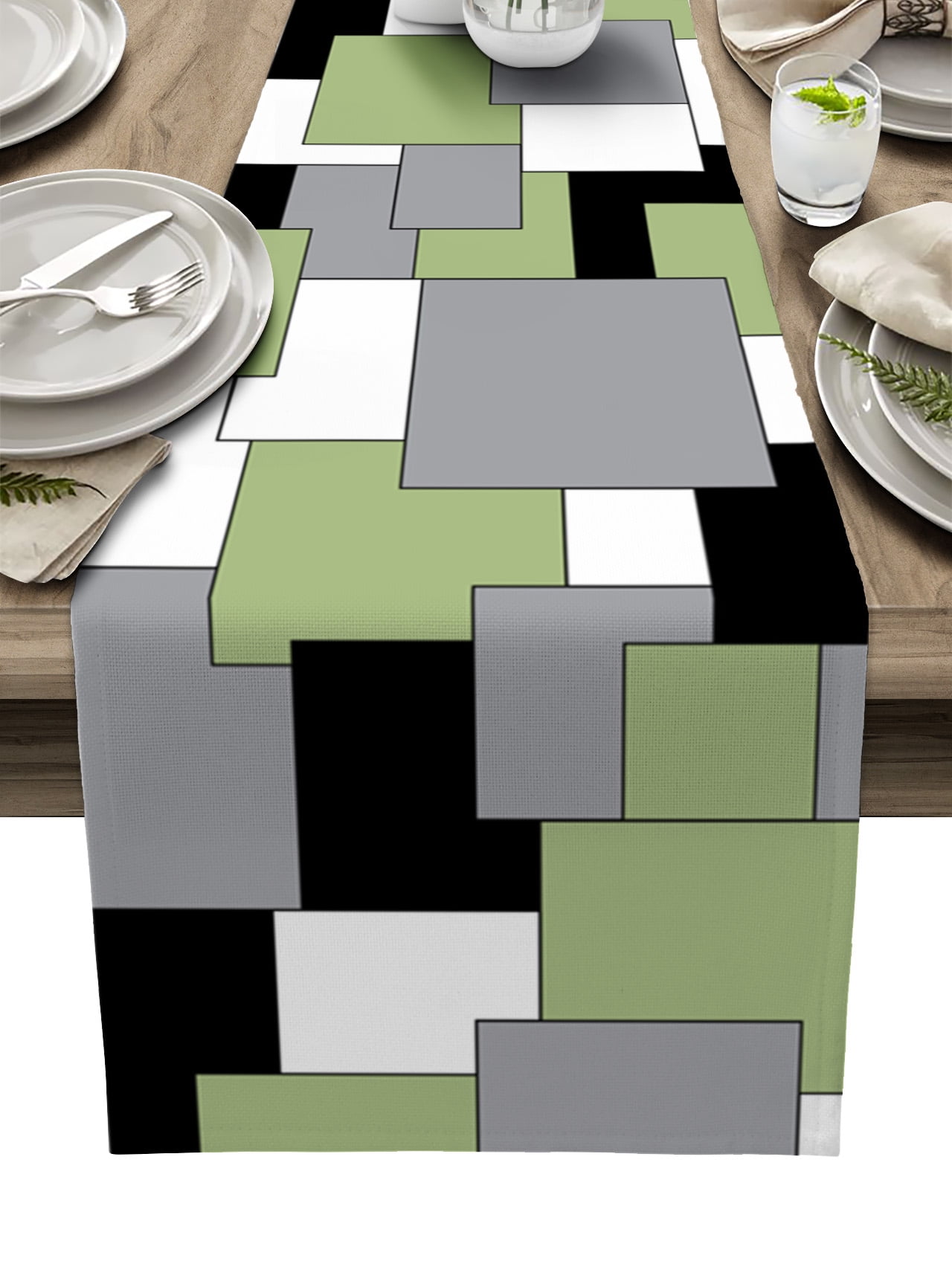 Green Black Grey Splicing Color Blocks Table Runner ration Home r ...
