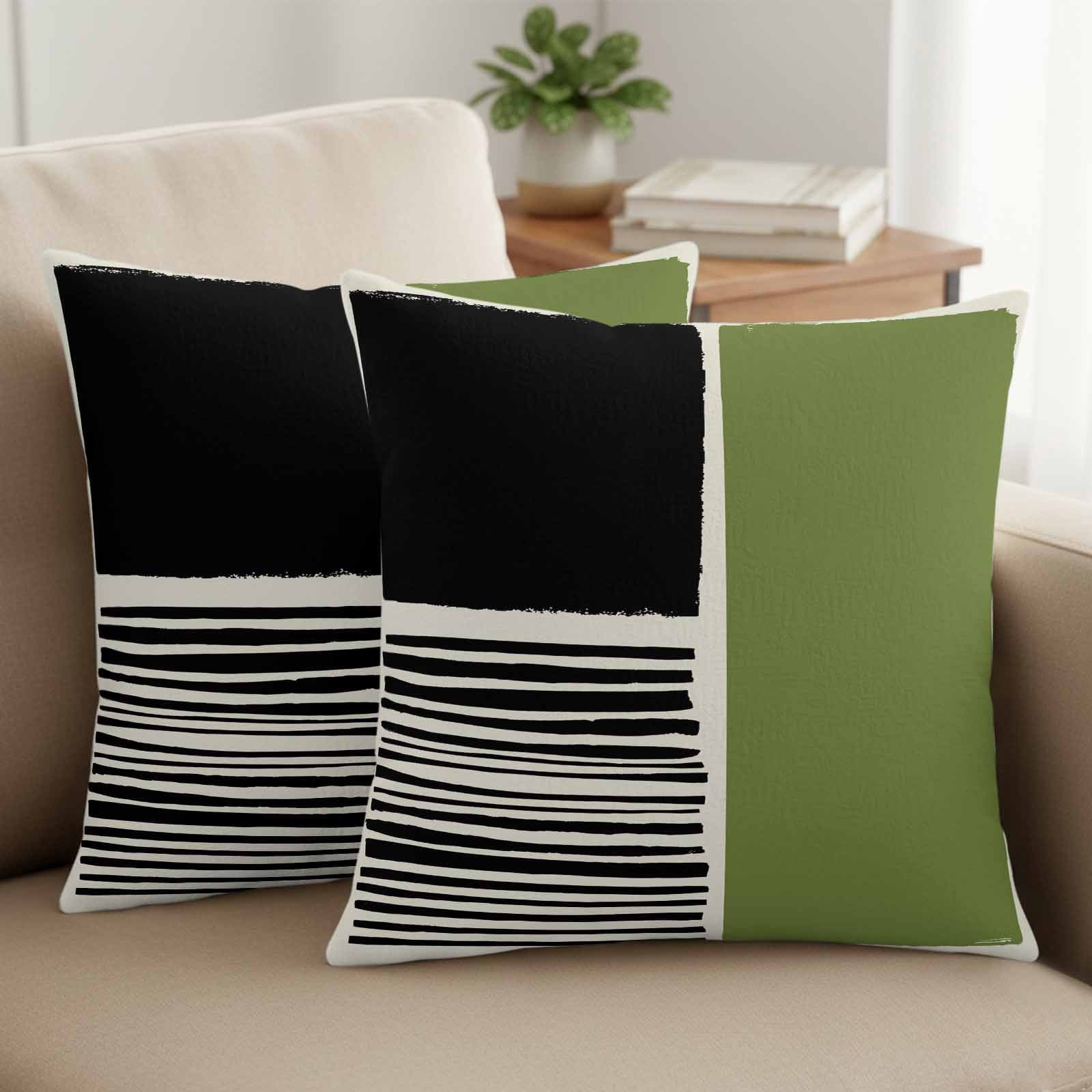 Green Black Pillow Covers Set of 2, Japanese Style Striped Black Line ...