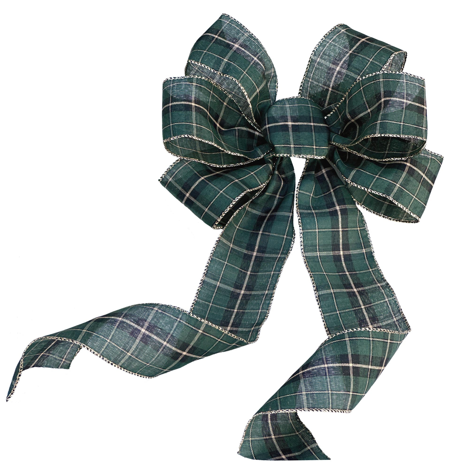 Green Black Plaid Wreath Bow - 10" Wide, 18" Long Pre-Tied Bow, Tartan ...