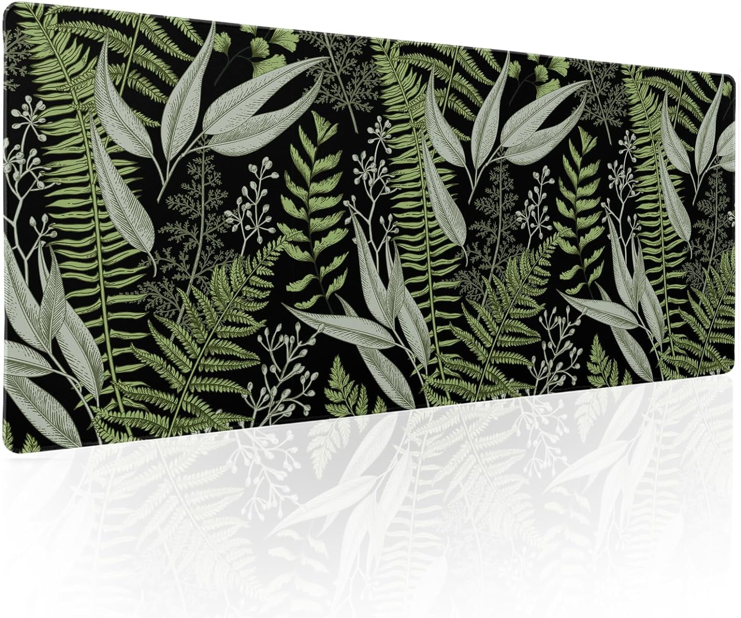 Green Black Plant Leaf Gaming Mouse Pad XL Tropical Fern Botanical ...