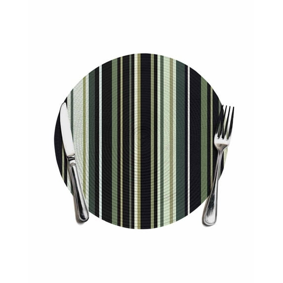 Green Black Retro Stripe Round Table Placemats 1 pc, Minimalist ...