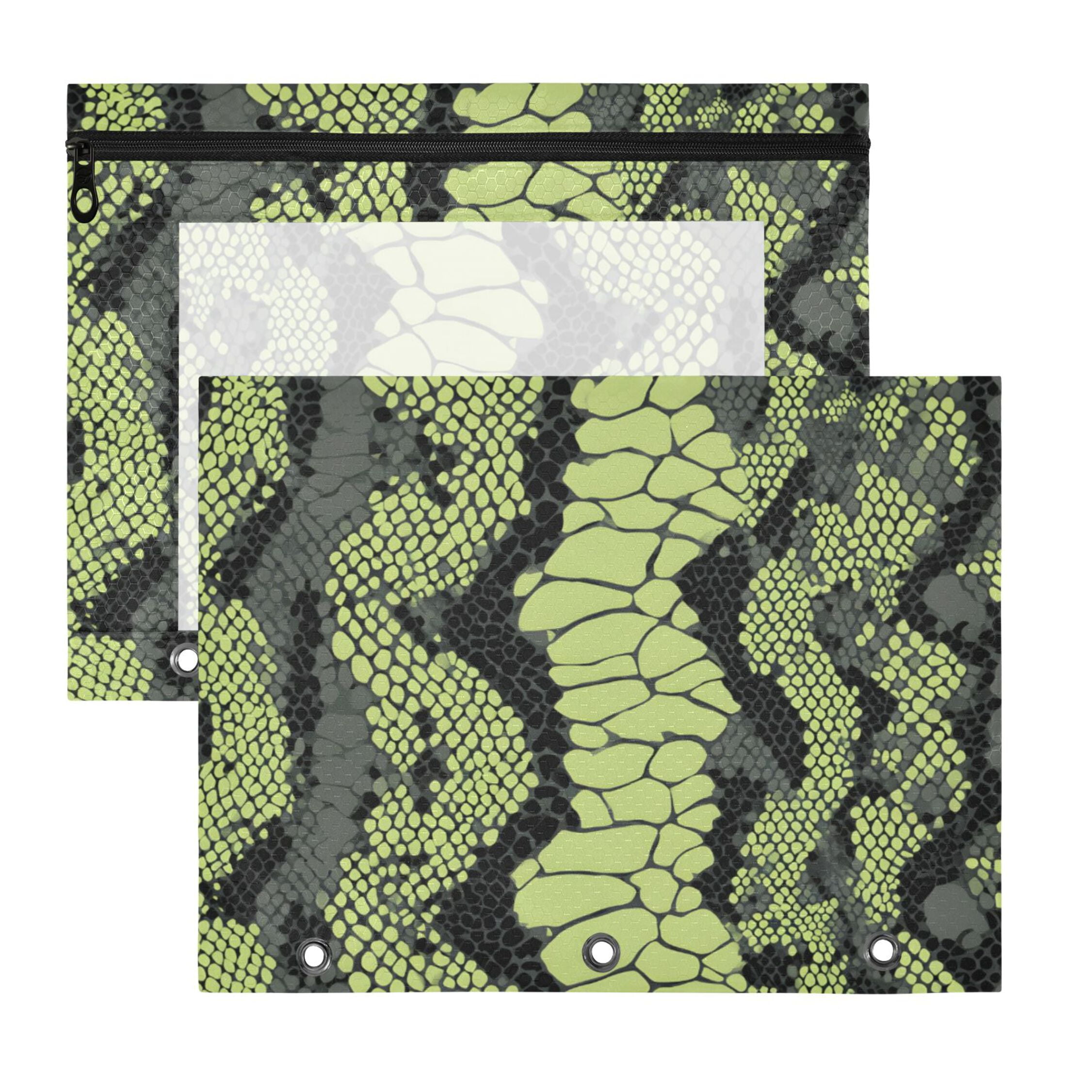 Green Black Snake Skin 3-Ring Binder Pouches A4 Size Zipper Pocket File ...