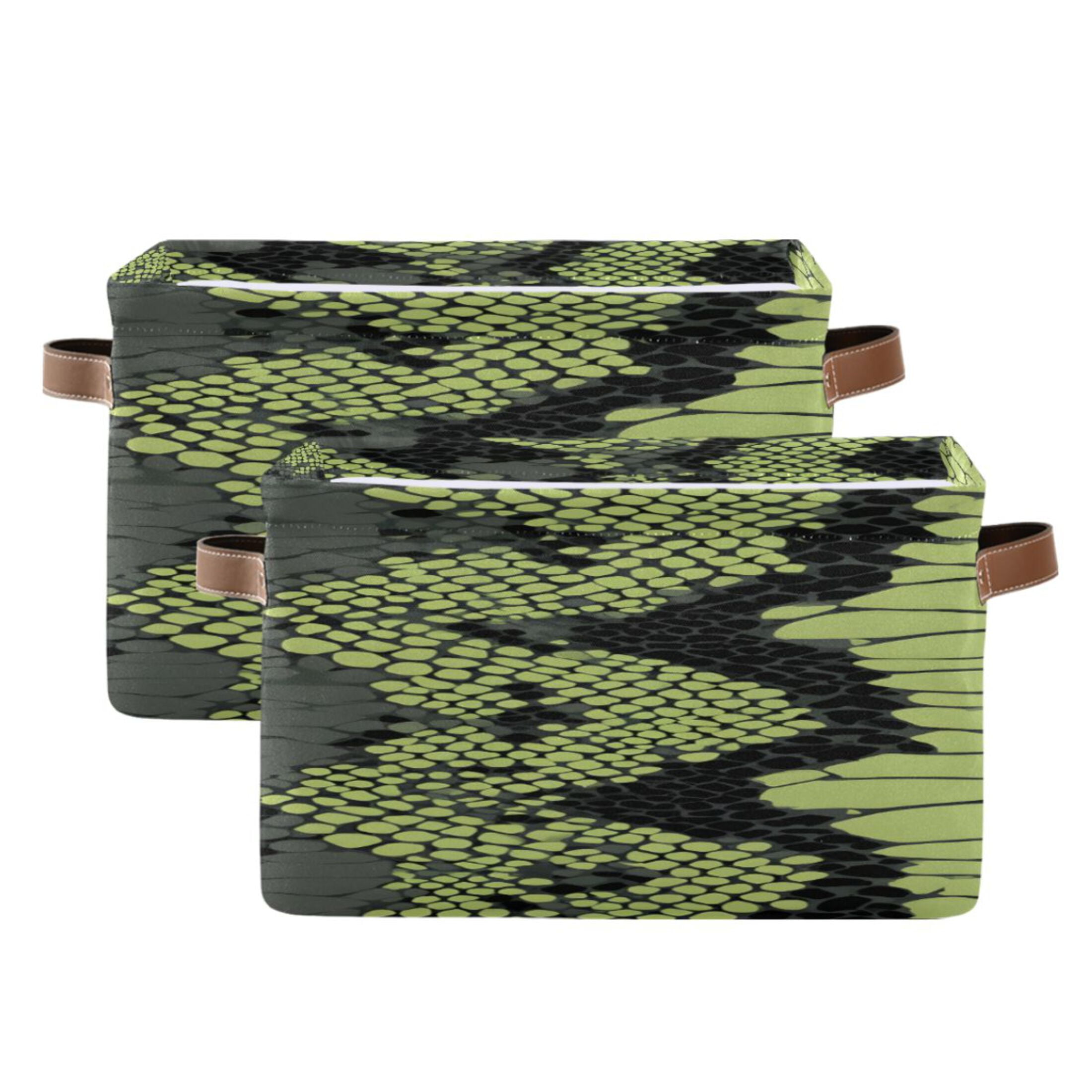 Green Black Snake Skin Square Storage Bins with Handles Collapsible ...