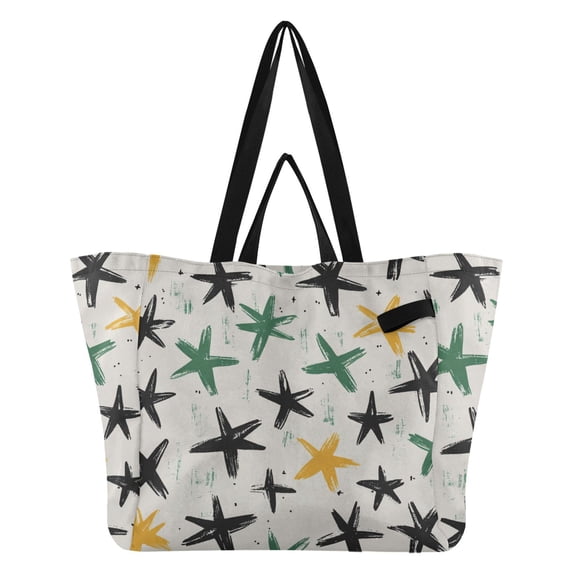Green Black Yellow Hand Painted Stars Foldable Canvas Tote Bags ...