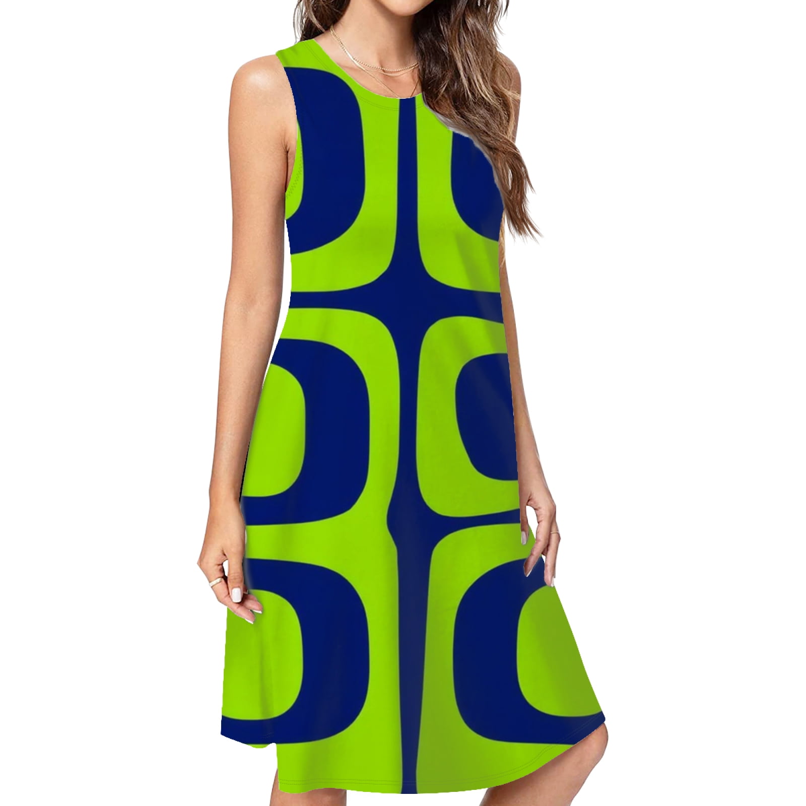 Green Blue Abstract Geometric Shapes Dress Elegant Party Dresses ...