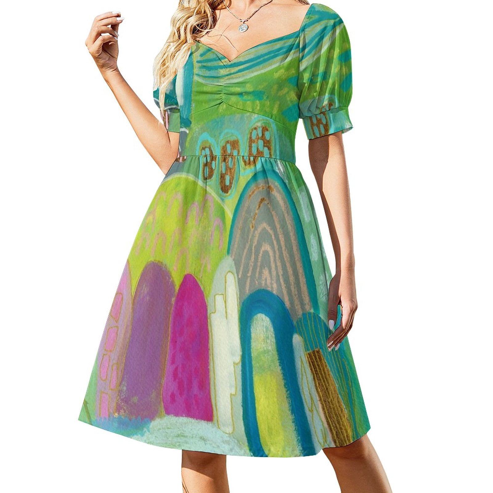 Green Blue Abstract Village Dress Evening dresses elegant dresses plus ...