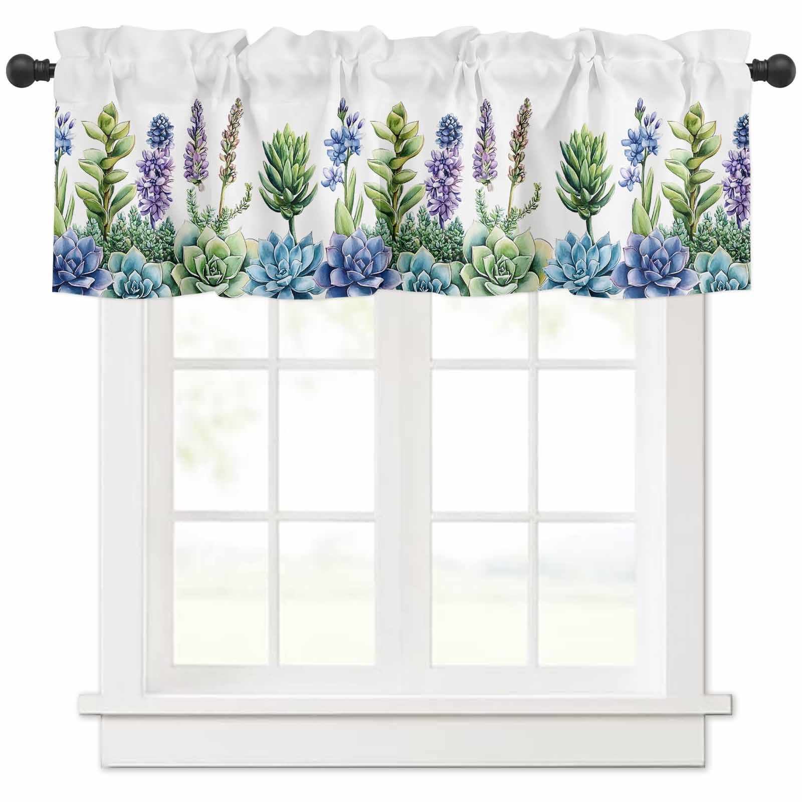 Green Blue Botanical Valances for Windows Farmhouse Kitchen Curtains ...