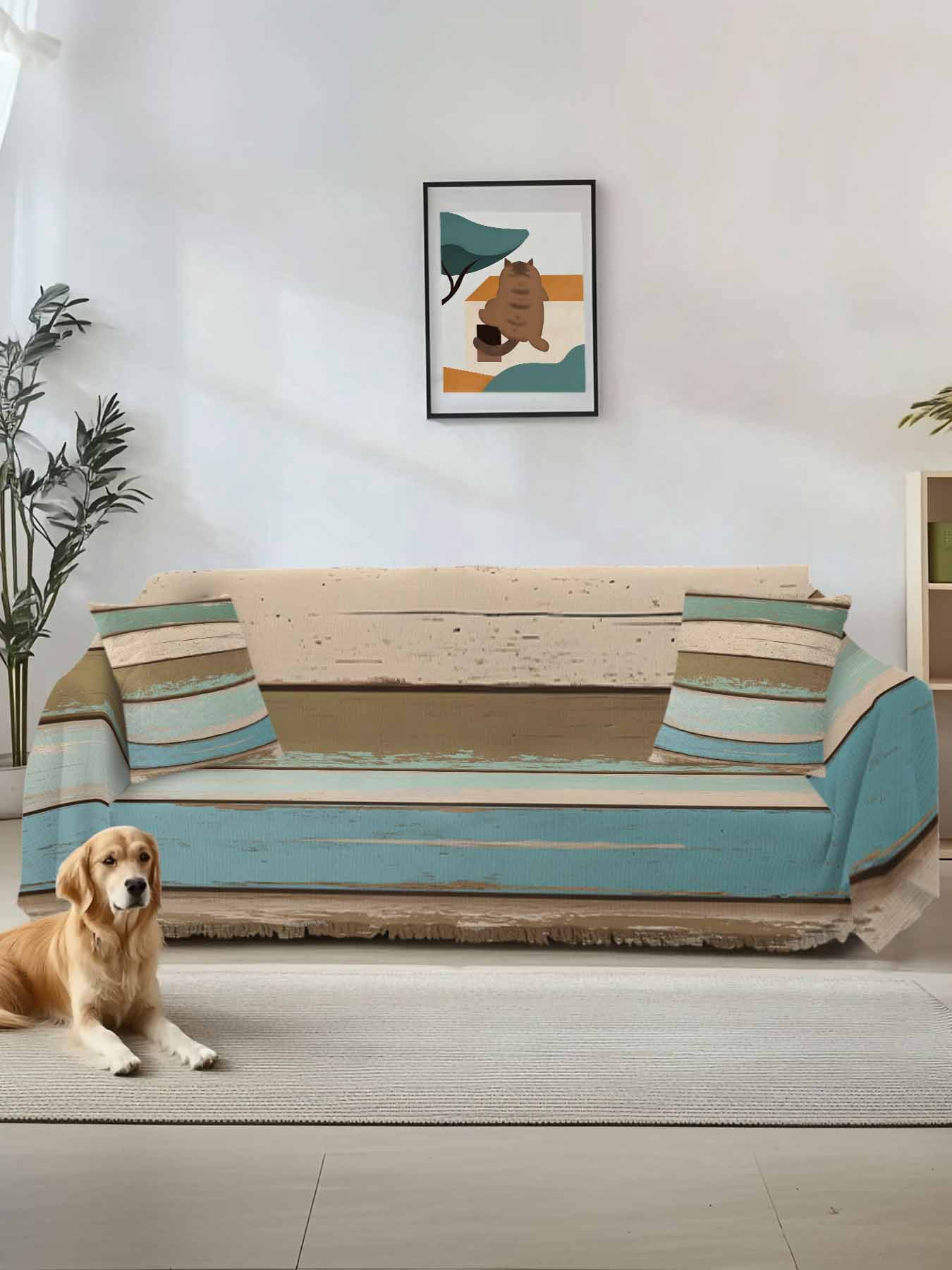 Green Blue Brown Farmhouse Couch Cover Sofa Covers 3 Cushion Sectional ...