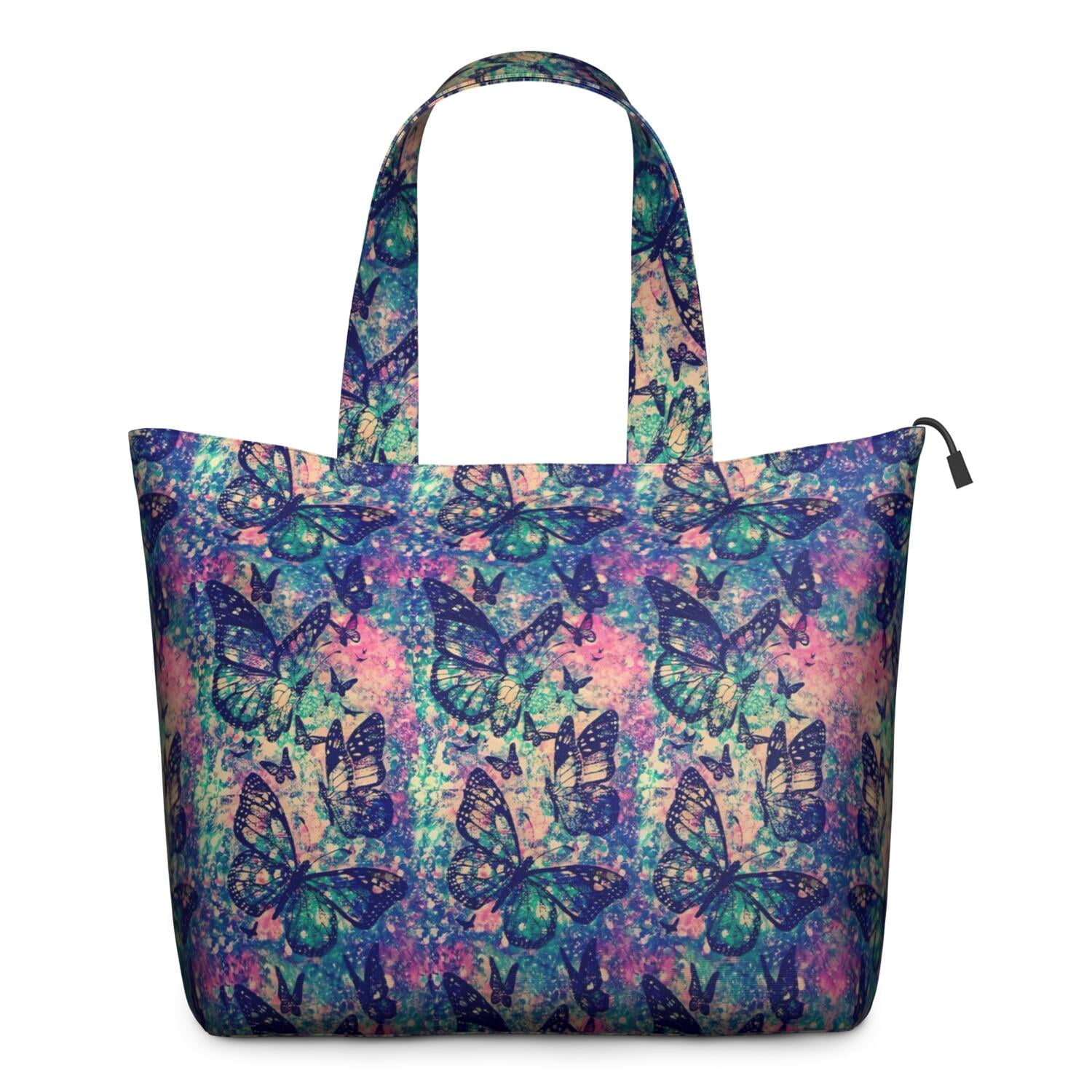 Green Blue Butterfly Pink Purple Pattern Travel Tote Bags for Women ...