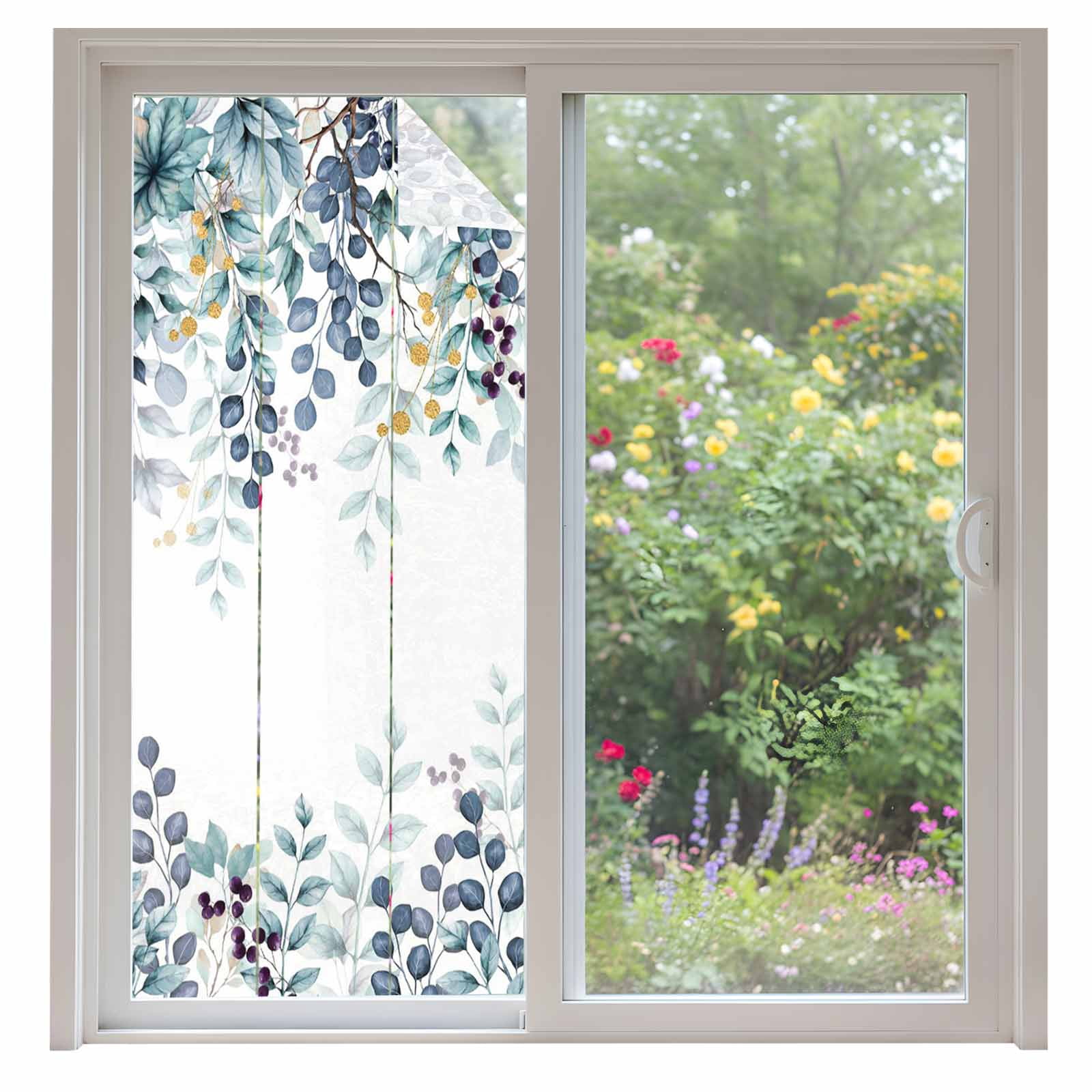 Green Blue Eucalyptus Leaves Window Privacy Film, Summer Botanical ...