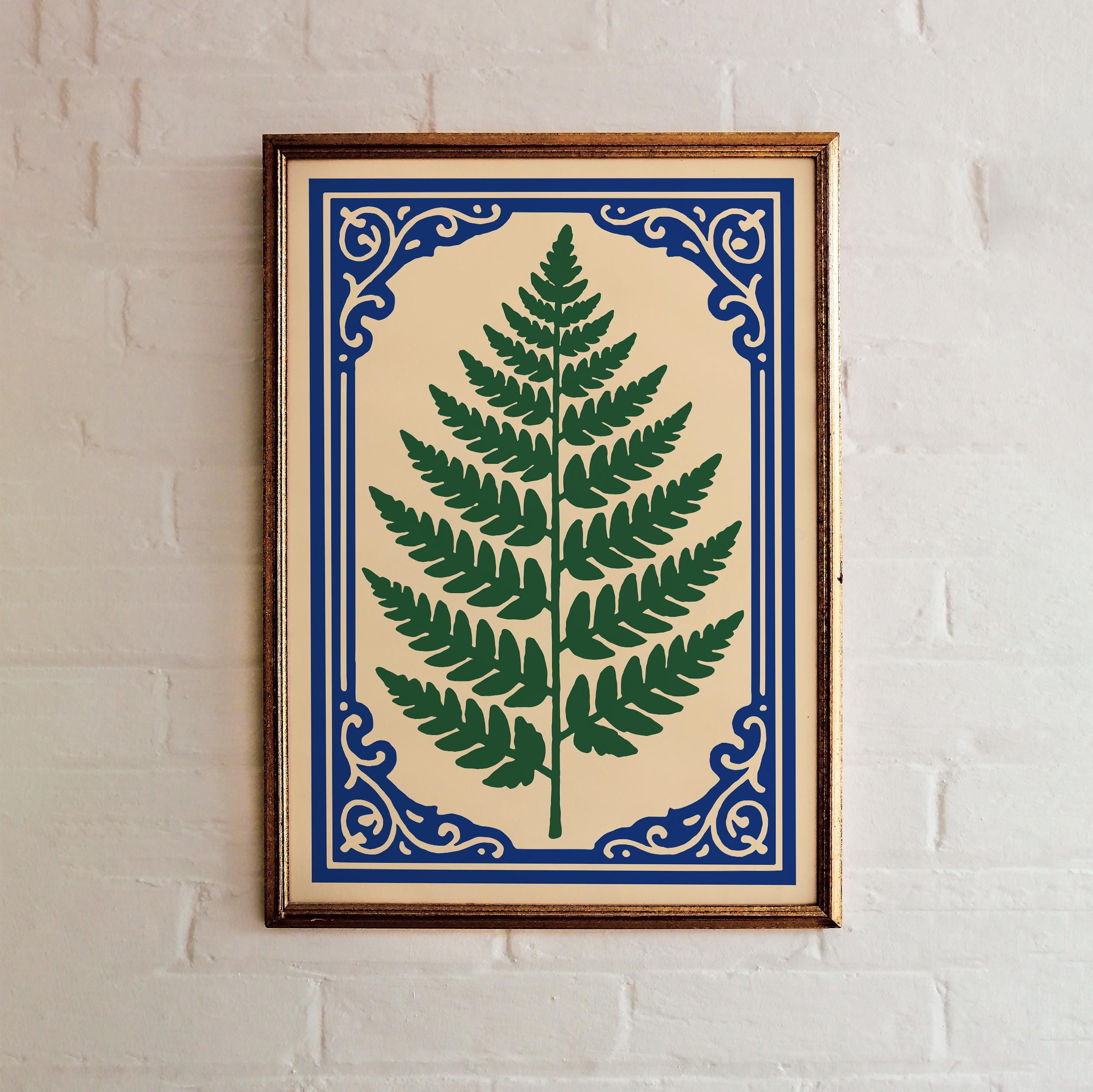 Green & Blue Fern Rococo Print: Vintage Botanical Wall Art UNFRAMED ...