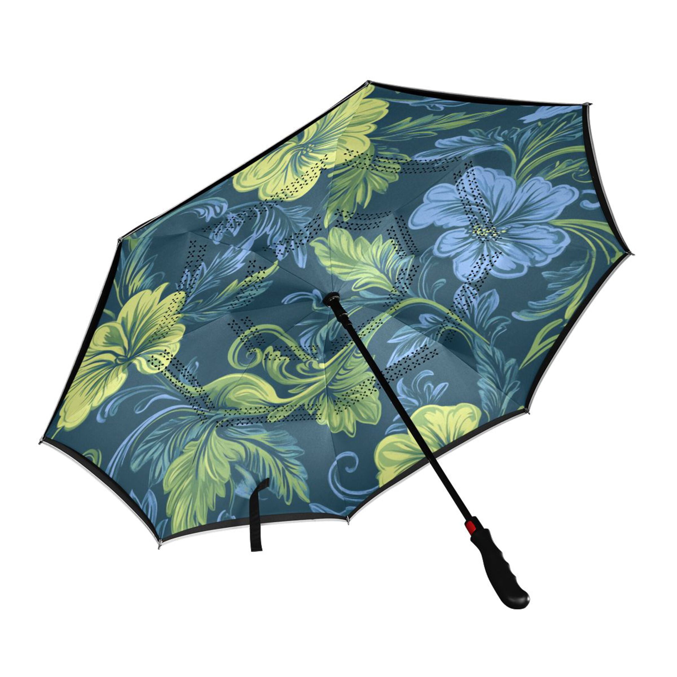 Green Blue Florals Hawaii Automatic Reverse Umbrella Parasol Inverted ...