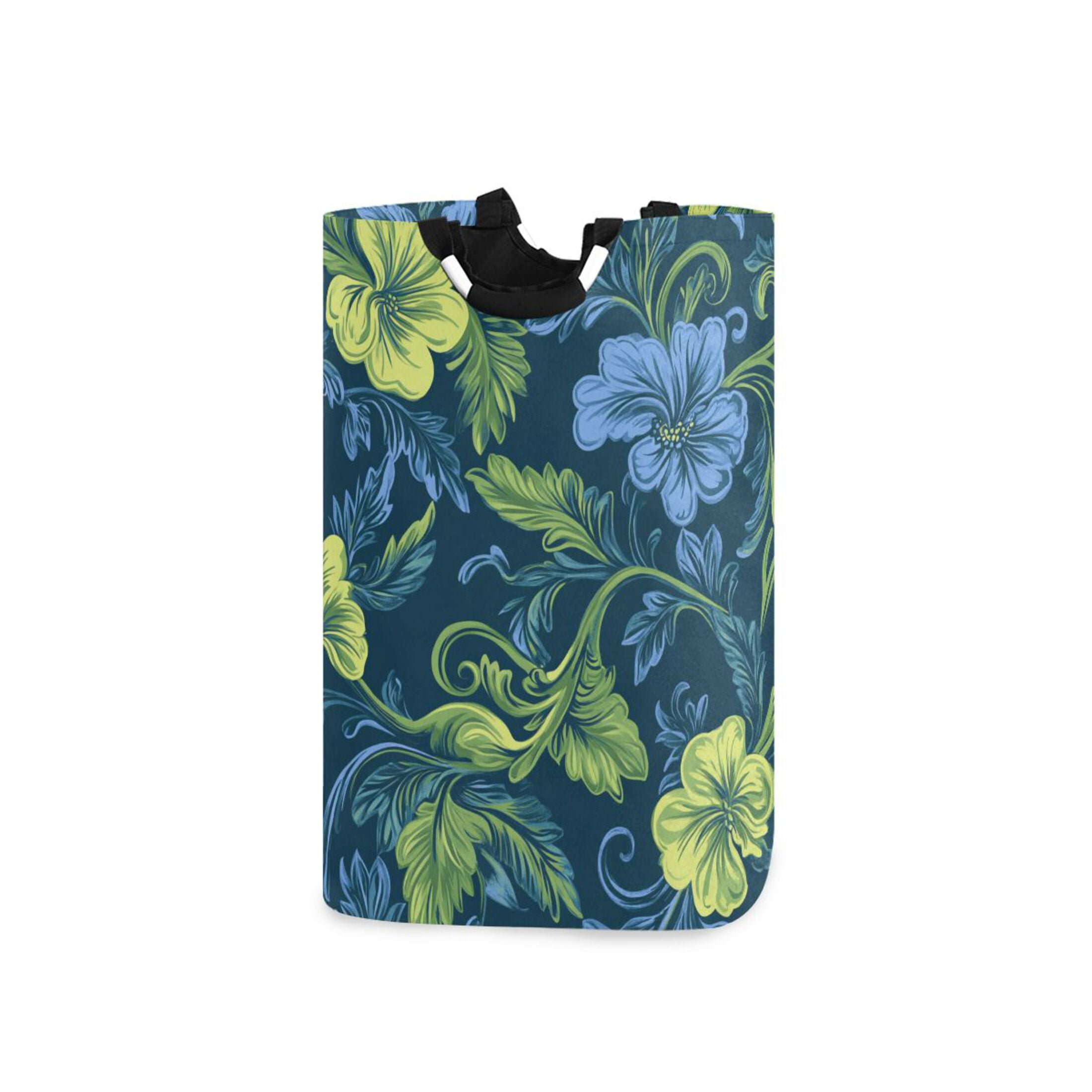 Green Blue Florals Hawaii Laundry Basket with Handles Foldable Laundry ...