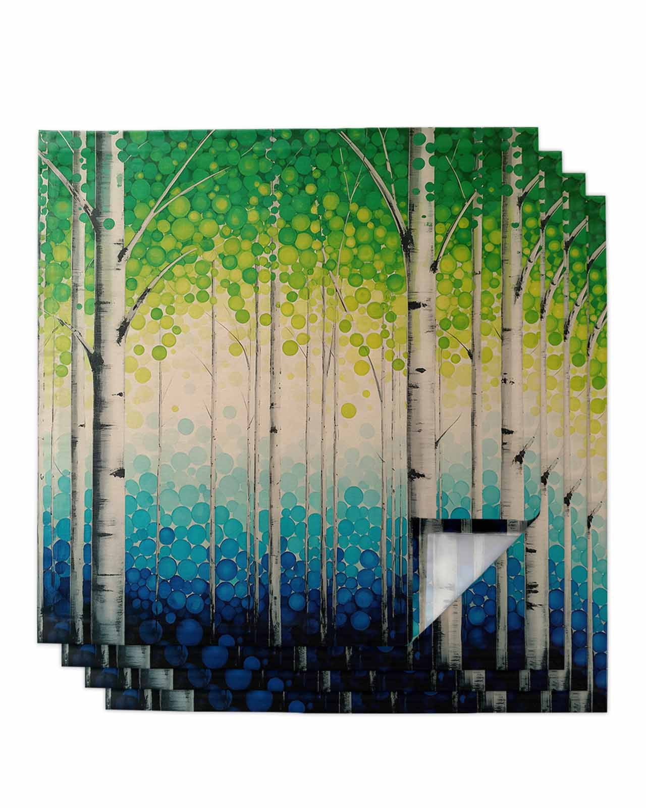 Green Blue Forest Cloth Napkins Set of 4 Reusable Dinner Napkins, Retro ...