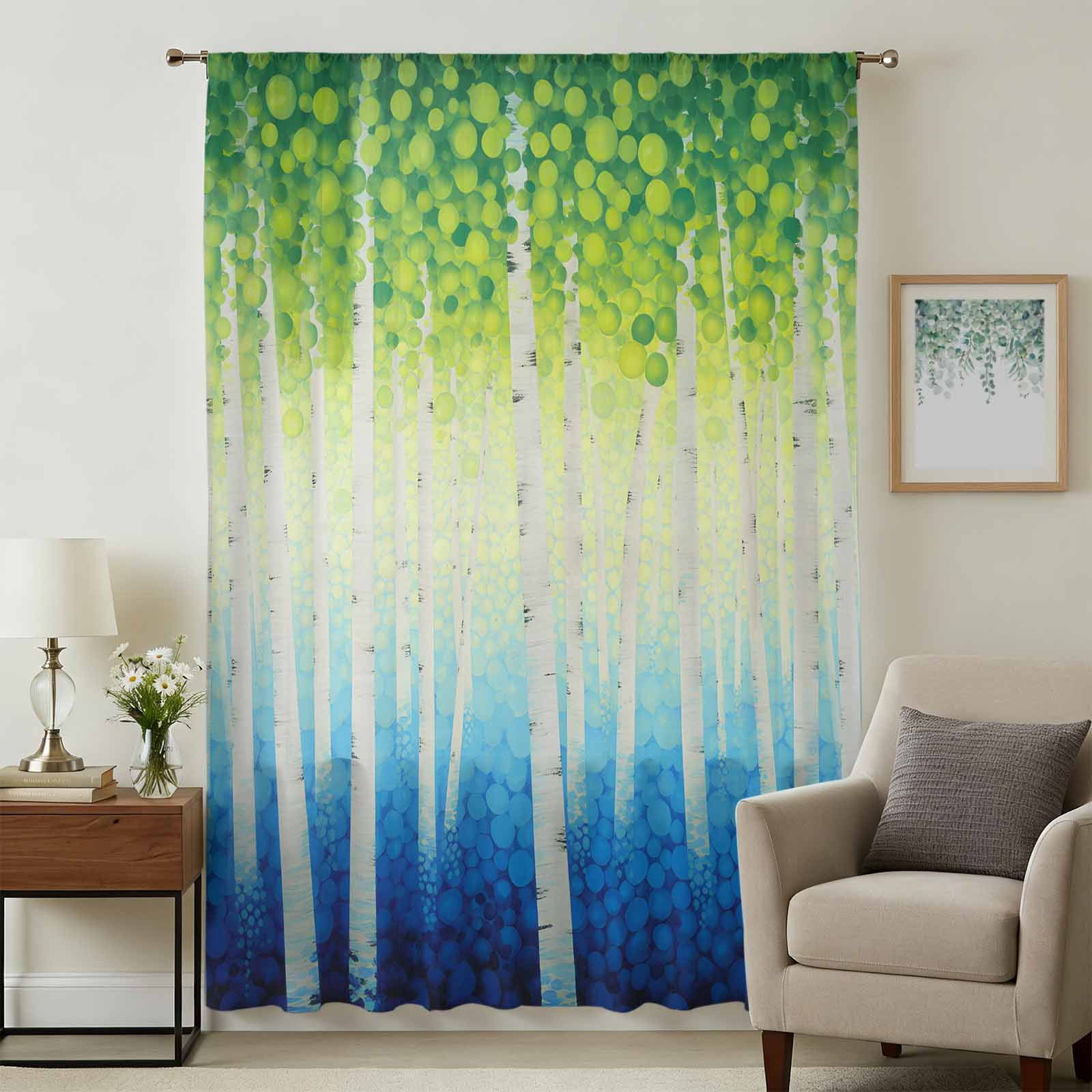 Green Blue Forest Sheer Curtains 72 Inches Long, Country Gradient Trees ...