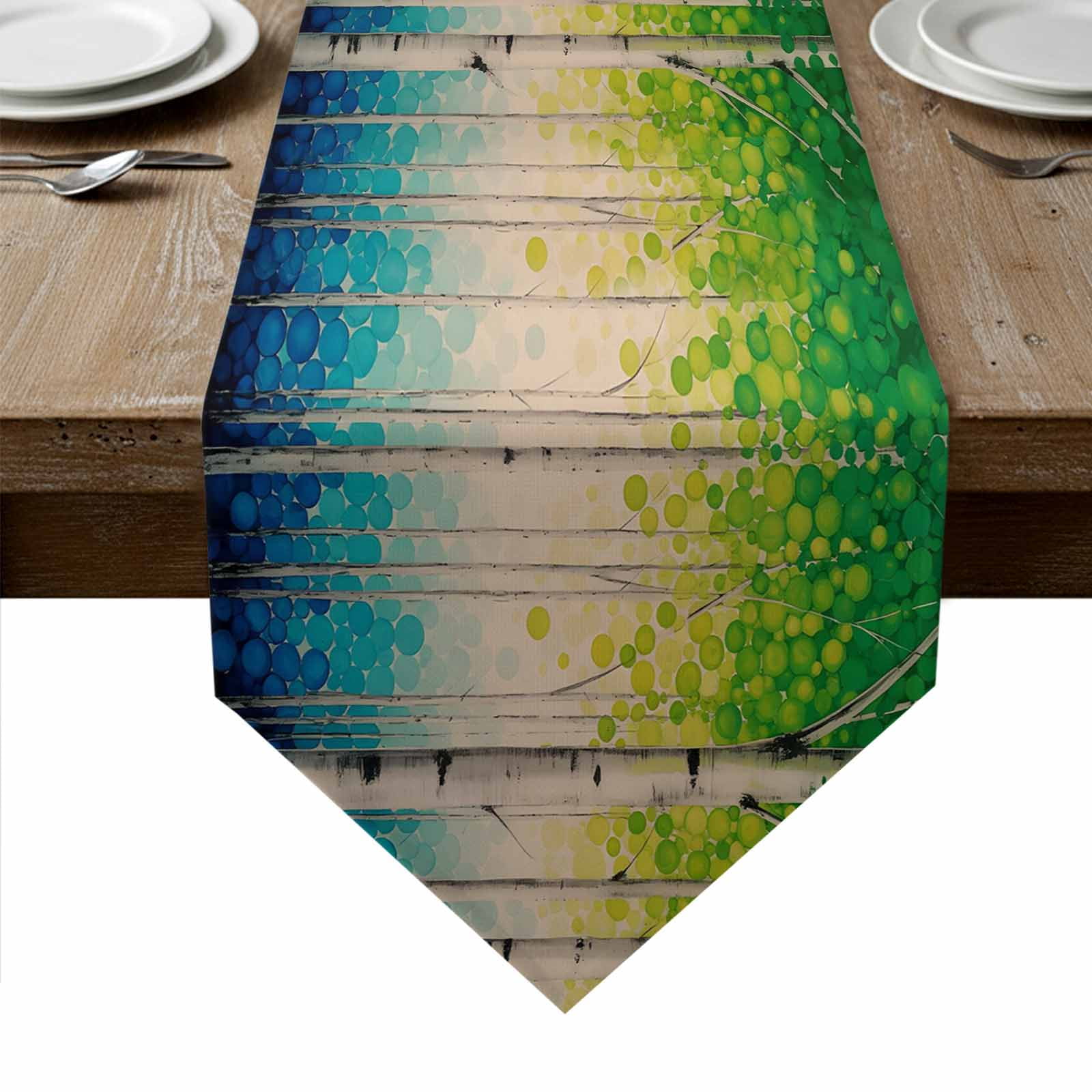 Green Blue Forest Table Runner Linen Burlap Table Runner 70 Inches Long ...