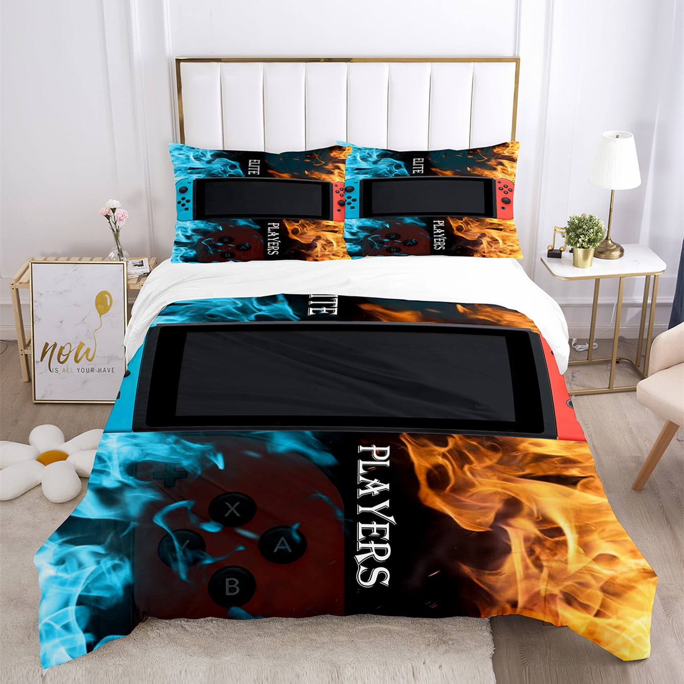 Green Blue Gamepad Bedding Set, Game Player Comforter Cover Twin Size ...