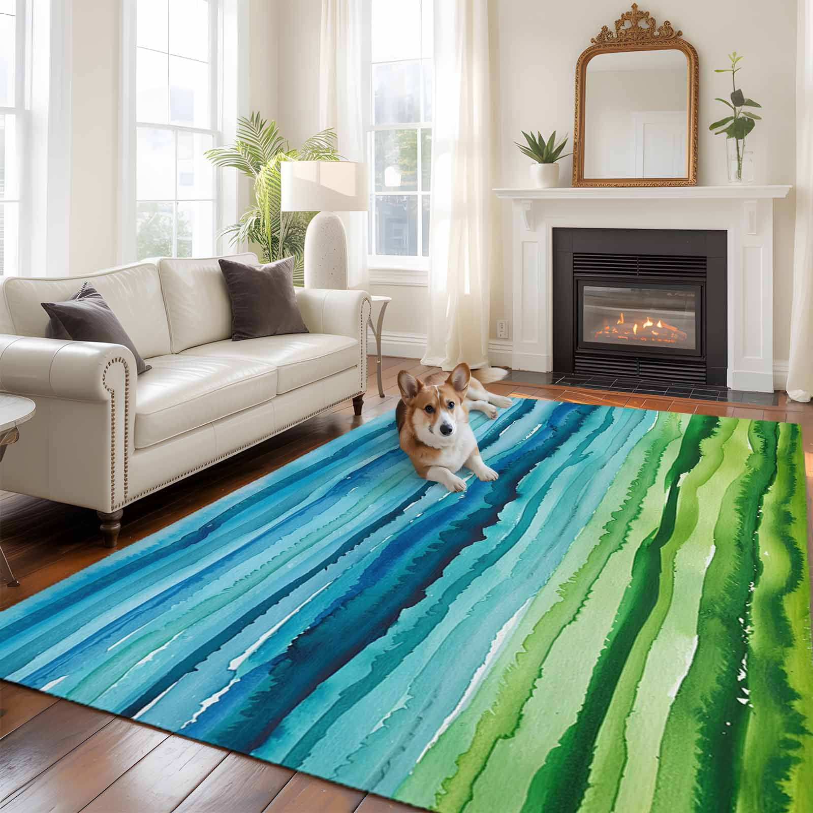 Green Blue Gradient Large Area Rugs 6x9 ft Mount Decorative Texture ...