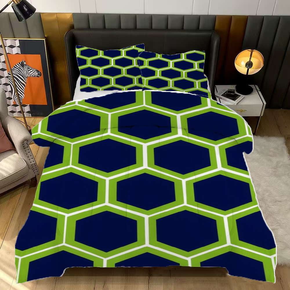 Green Blue Honeycomb Pattern Design Comforter Set Queen Size Bedding ...
