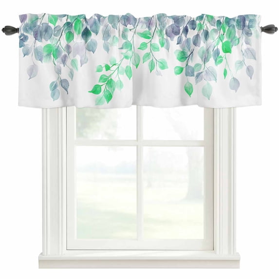 Green Blue Leaf Window Valance Curtain Tree Branch Rod Pocket Short ...