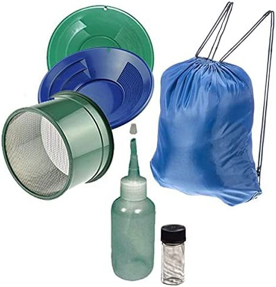 Green & Blue Pan Panning Kit with Sniffer & Vial, Small 6" Classifier ...