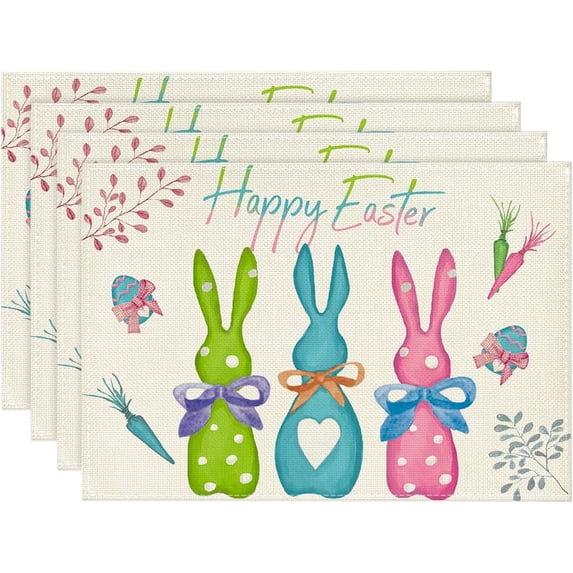 Green Blue Pink Rabbit Bunny Easter Placemats Set of 4, 12x18 Inch ...