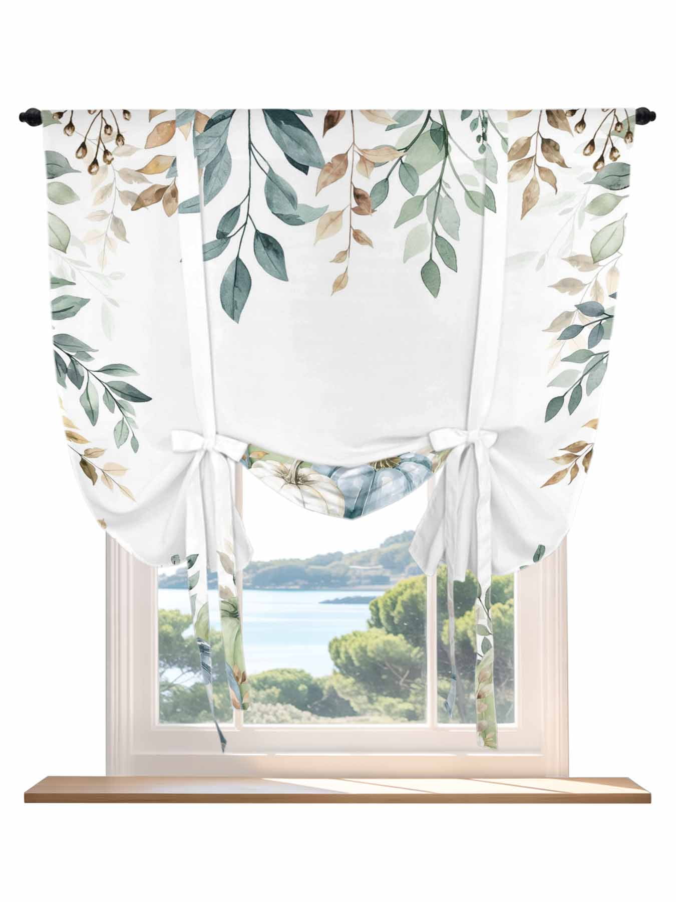 Green Blue Pumpkins Fall Tie Up Curtains for Windows 45 Inch Length ...