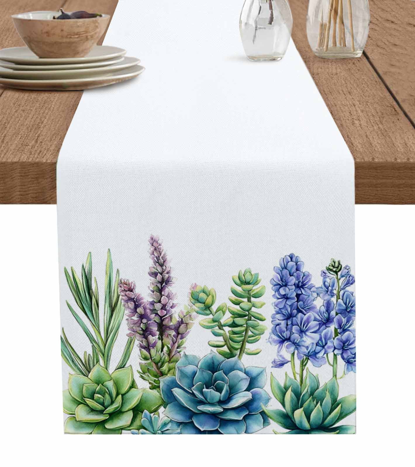 Green Blue Purple Succulent Burlap Cotton Table Runner 13x48 Inches ...