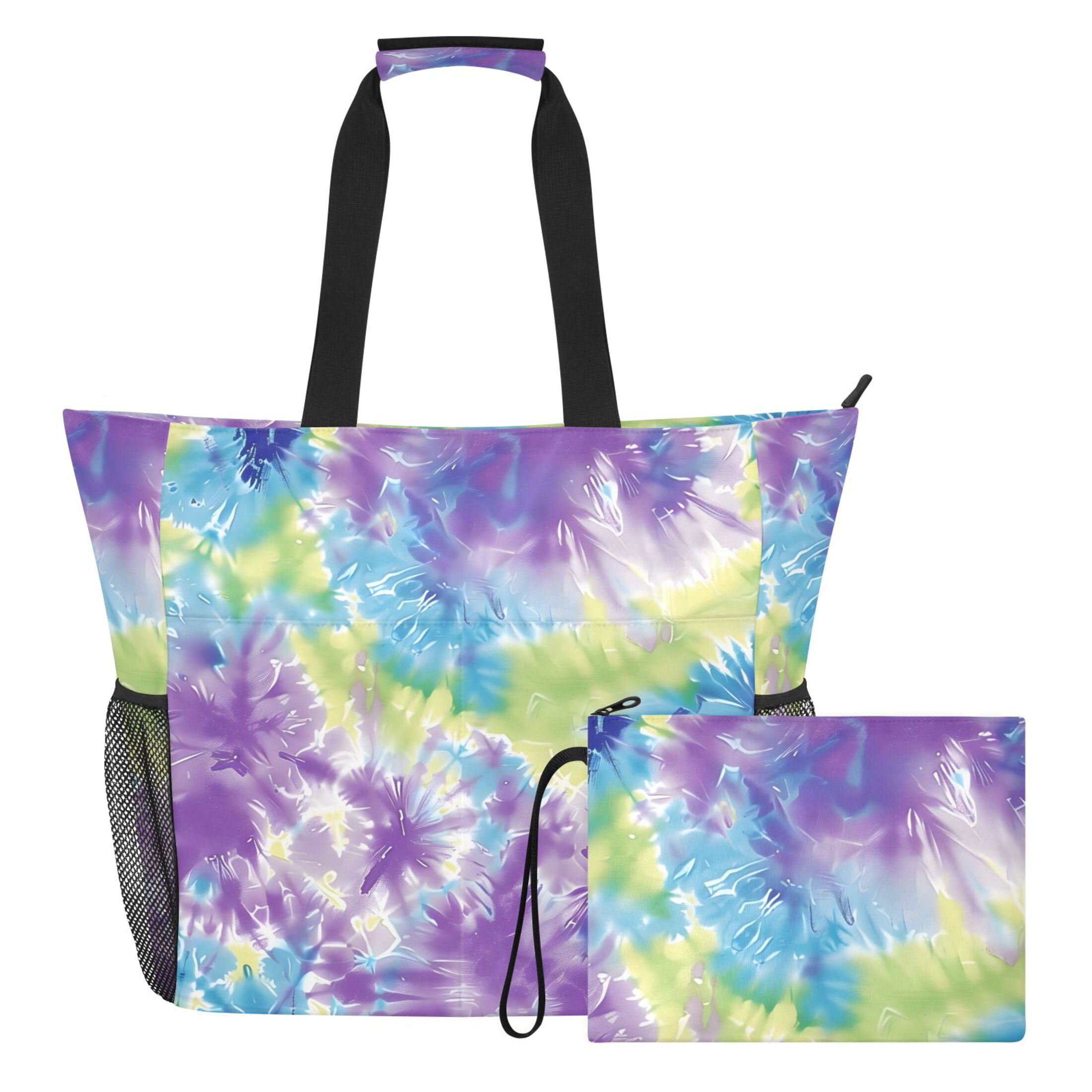 Green Blue Purple Tie-dye Beach Bag Travel Tote Bag Reusable Shopping ...